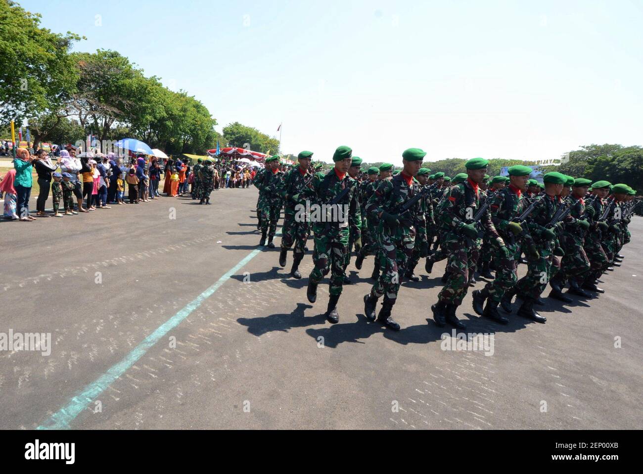Indonesia's army forces march during a parade for celebrations of the ...