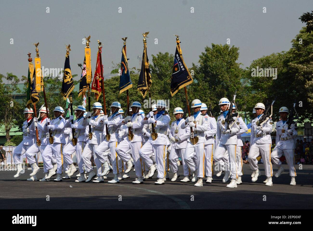 Indonesia's army forces march during a parade for celebrations of the ...