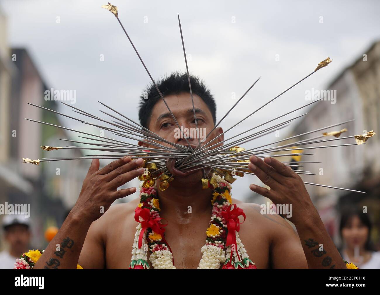 (EDITORS NOTE: Image contains graphic content.) A devotee of the ...