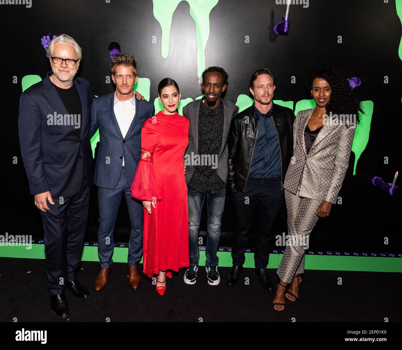 (L-R)- The cast of "Castle Rock, Tim Robbins, Paul Sparks, Lizzy Caplan ...