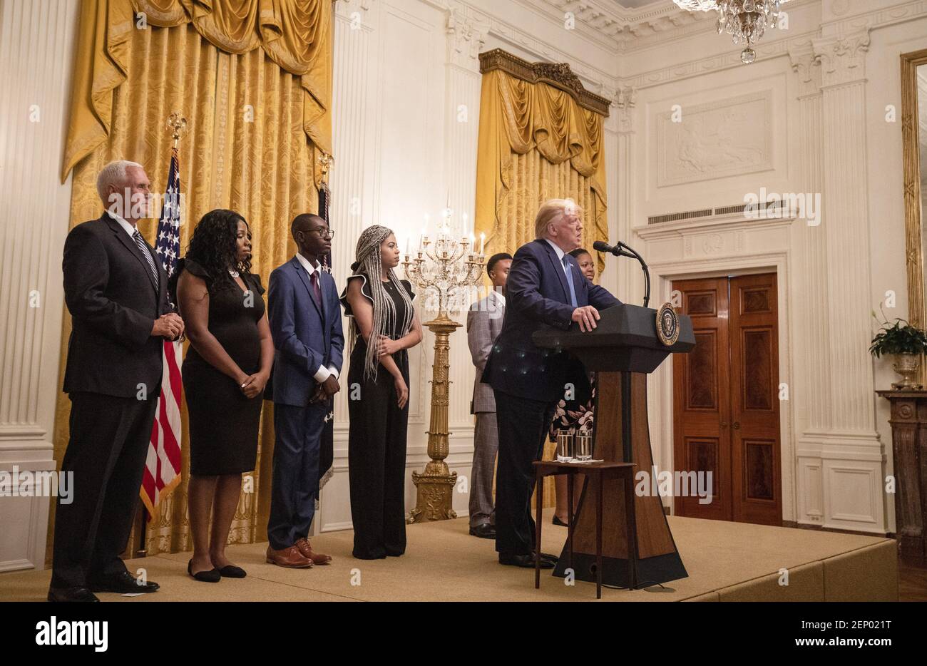President Donald Trump delivers remarks at the Young Black Leadership ...
