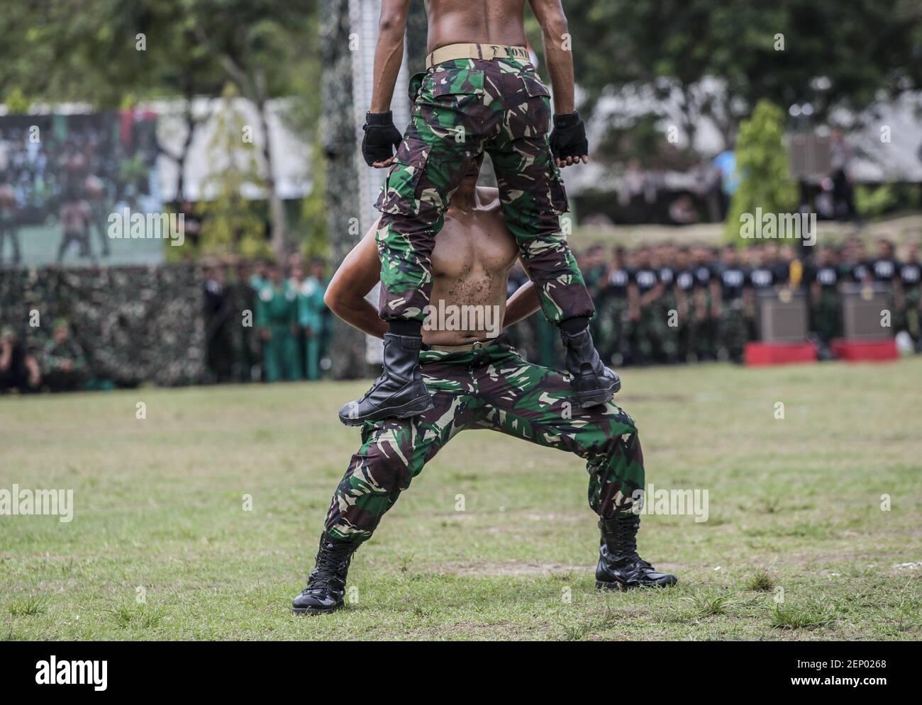 Indonesia Army Take Part In Performs A Body Building To Mark The 74th