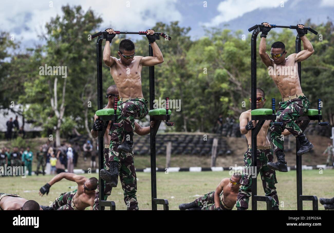 Indonesia Army Take Part In Performs A Body Building To Mark The 74th