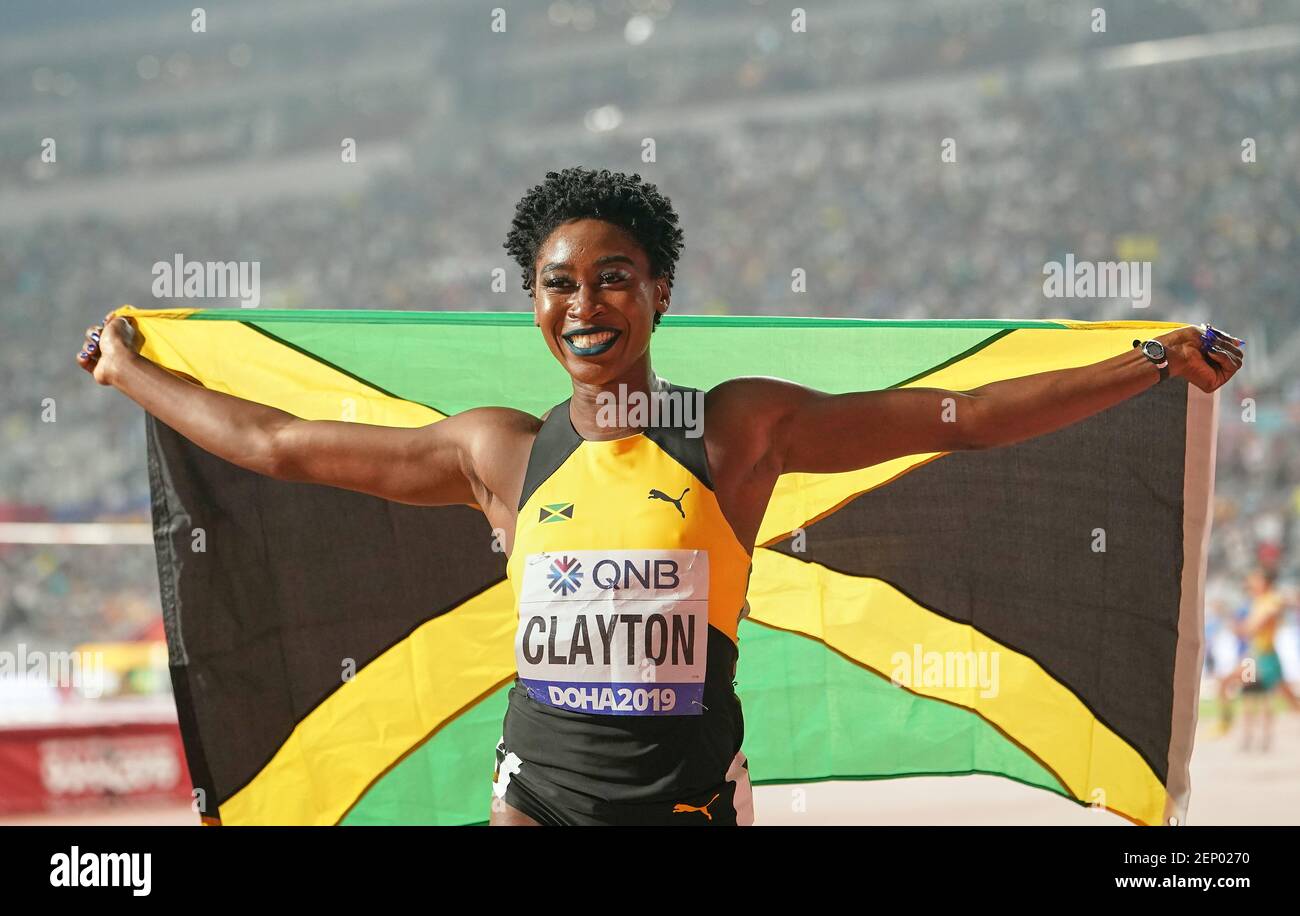 Rushell Clayton of Jamaica in the 400 meter hurdles for women during ...