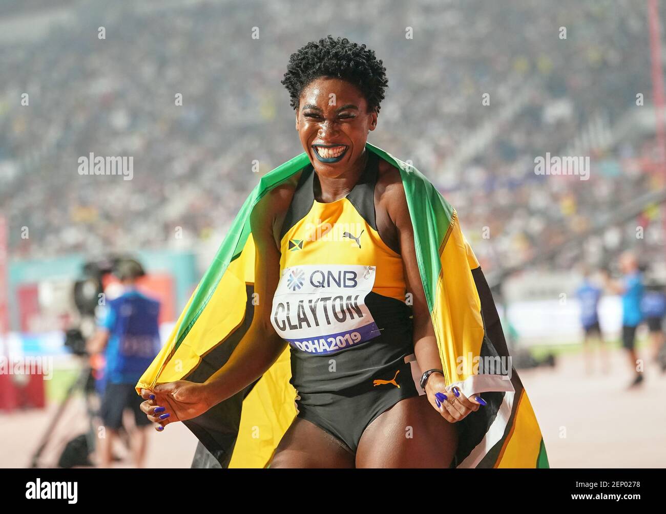 Rushell Clayton of Jamaica in the 400 meter hurdles for women during ...
