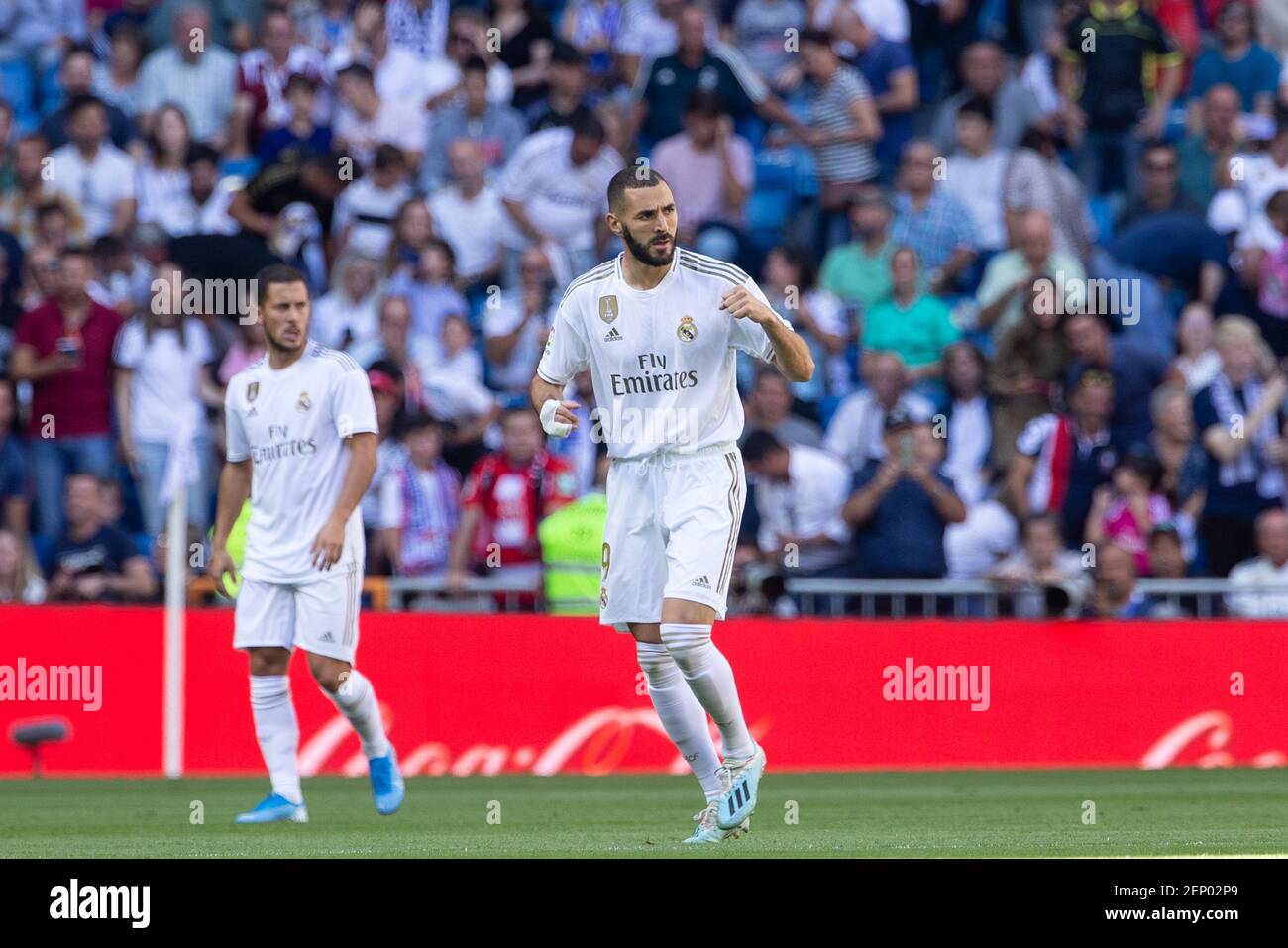 Karim Benzema of Real Madrid celebrating after scoring (Photo by ...