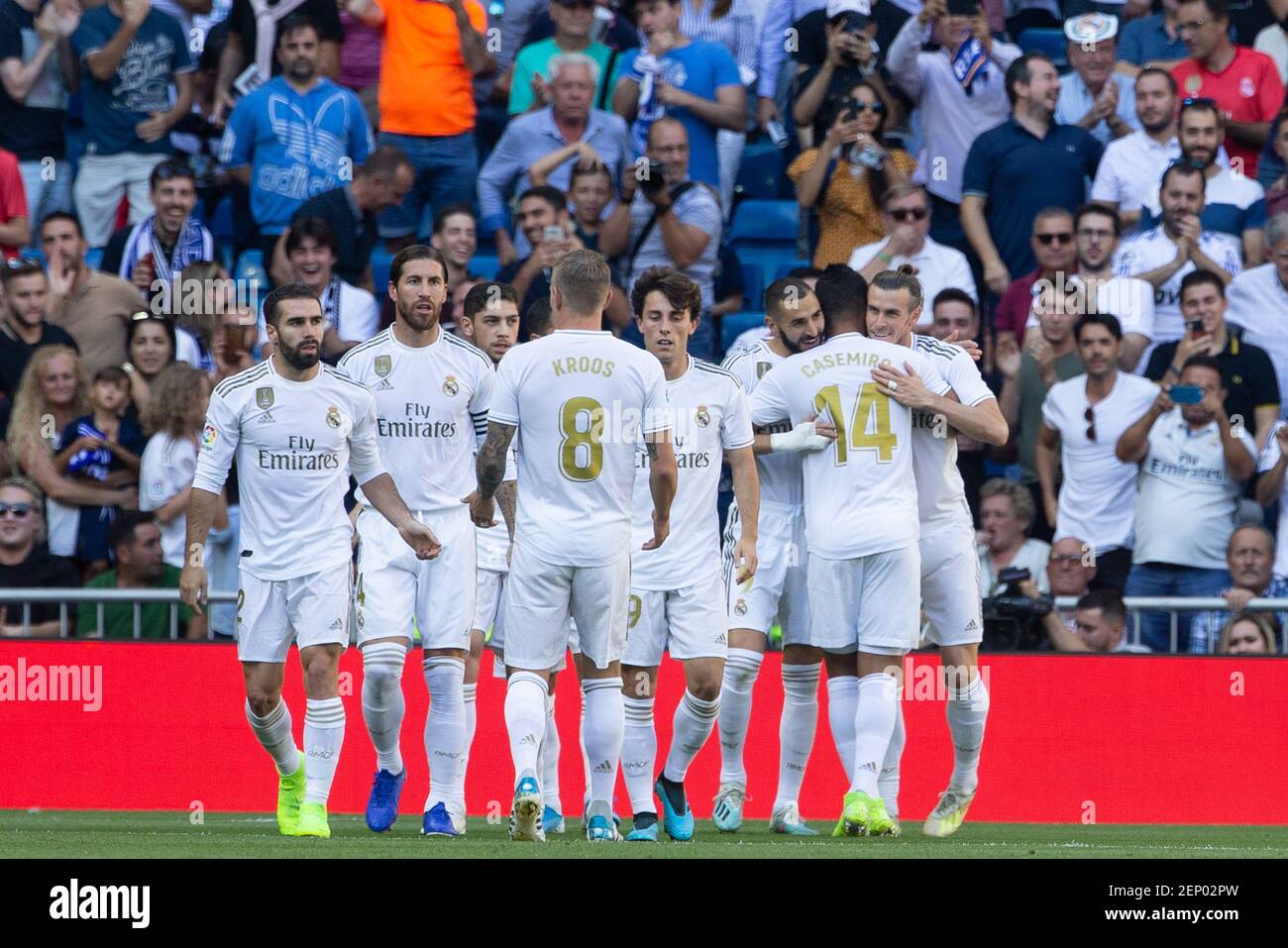 Karim Benzema of Real Madrid celebrating after scoring (Photo by ...
