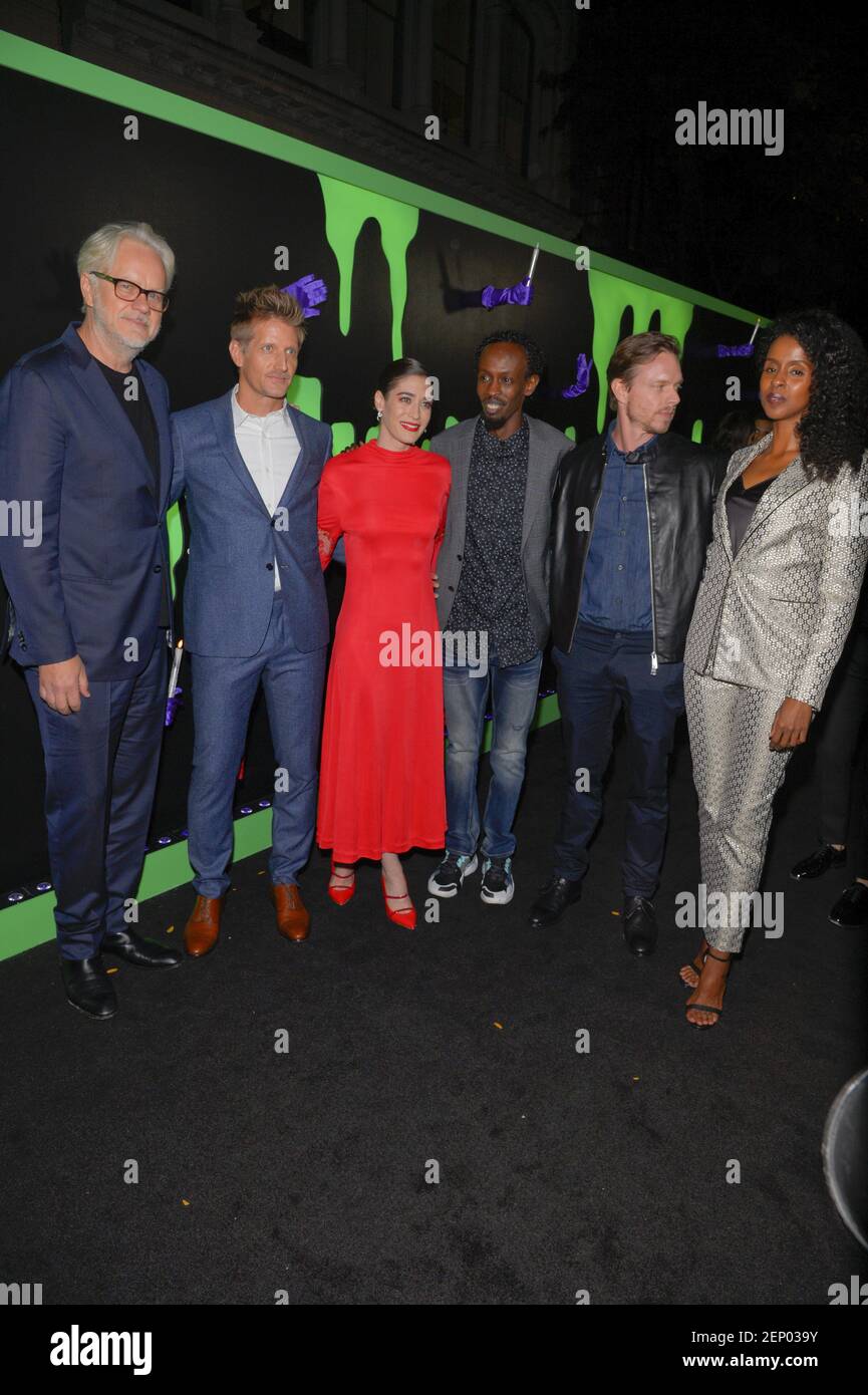 Actors Tim Robbins, from left, Paul Sparks, Lizzy Caplan, Barkhad Abdi ...