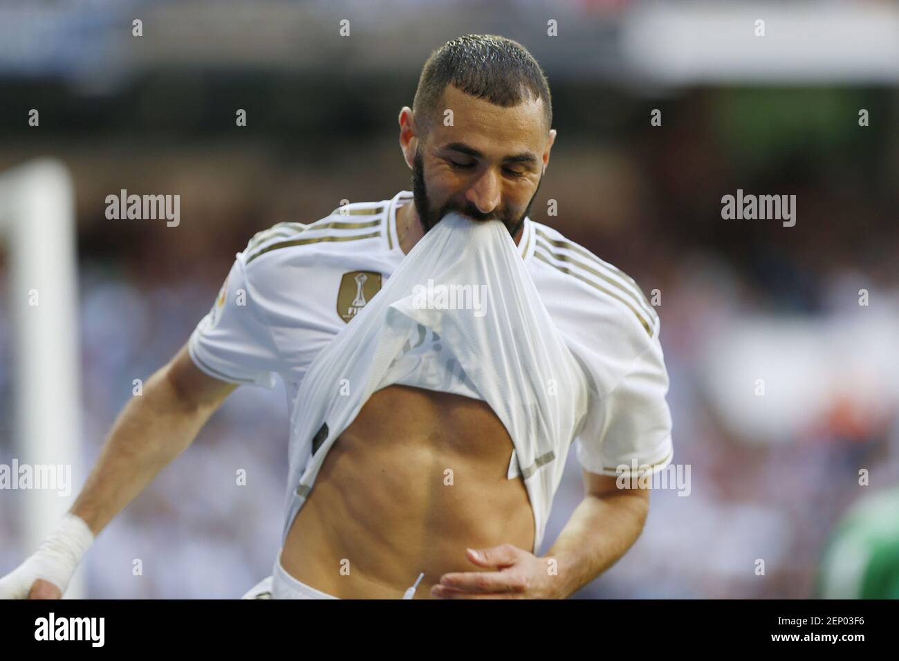 Real Madrid CF's Karim Benzema celebrate after scoring a goal during ...