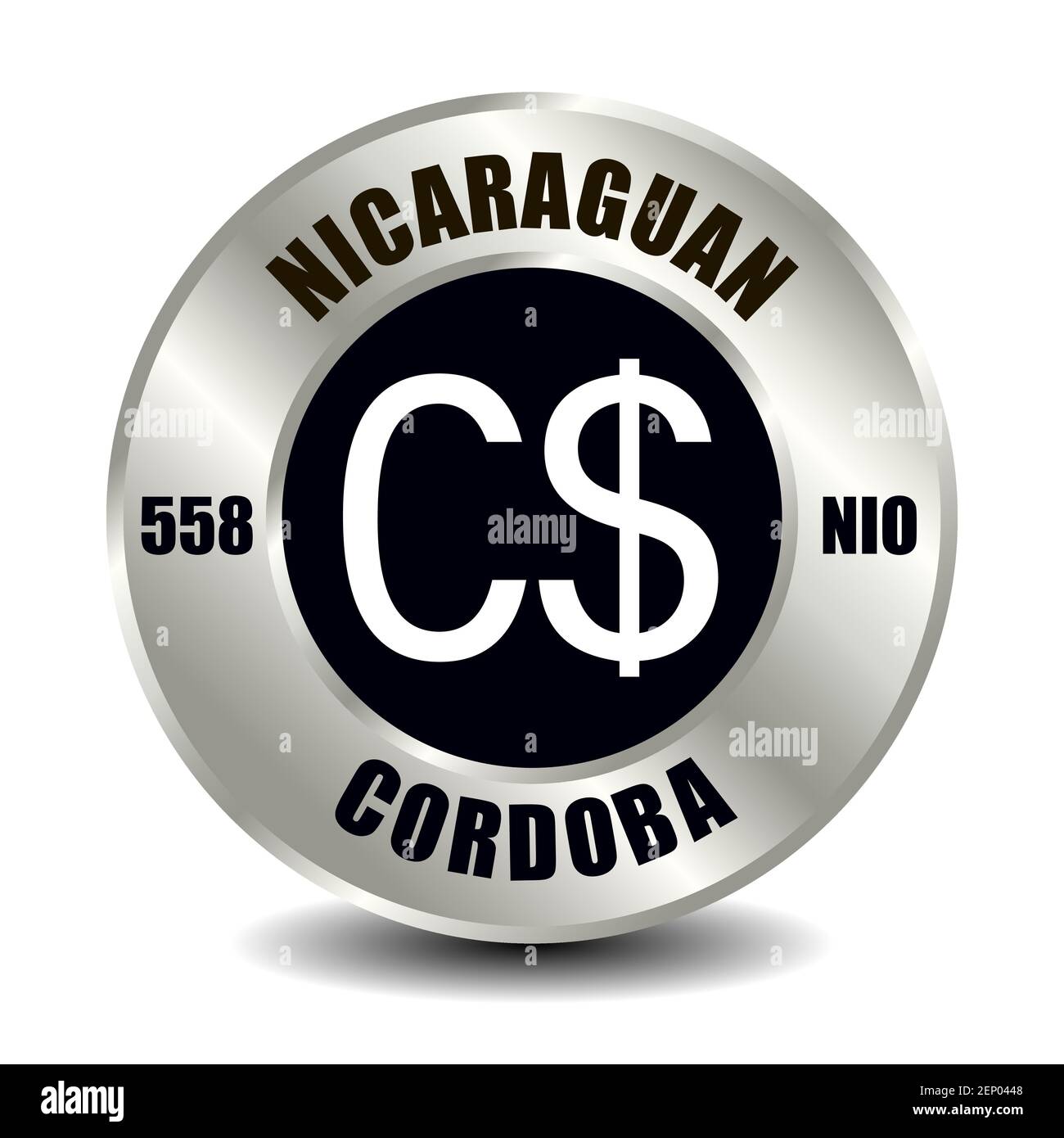 Nicaragua money icon isolated on round silver coin. Vector sign of ...