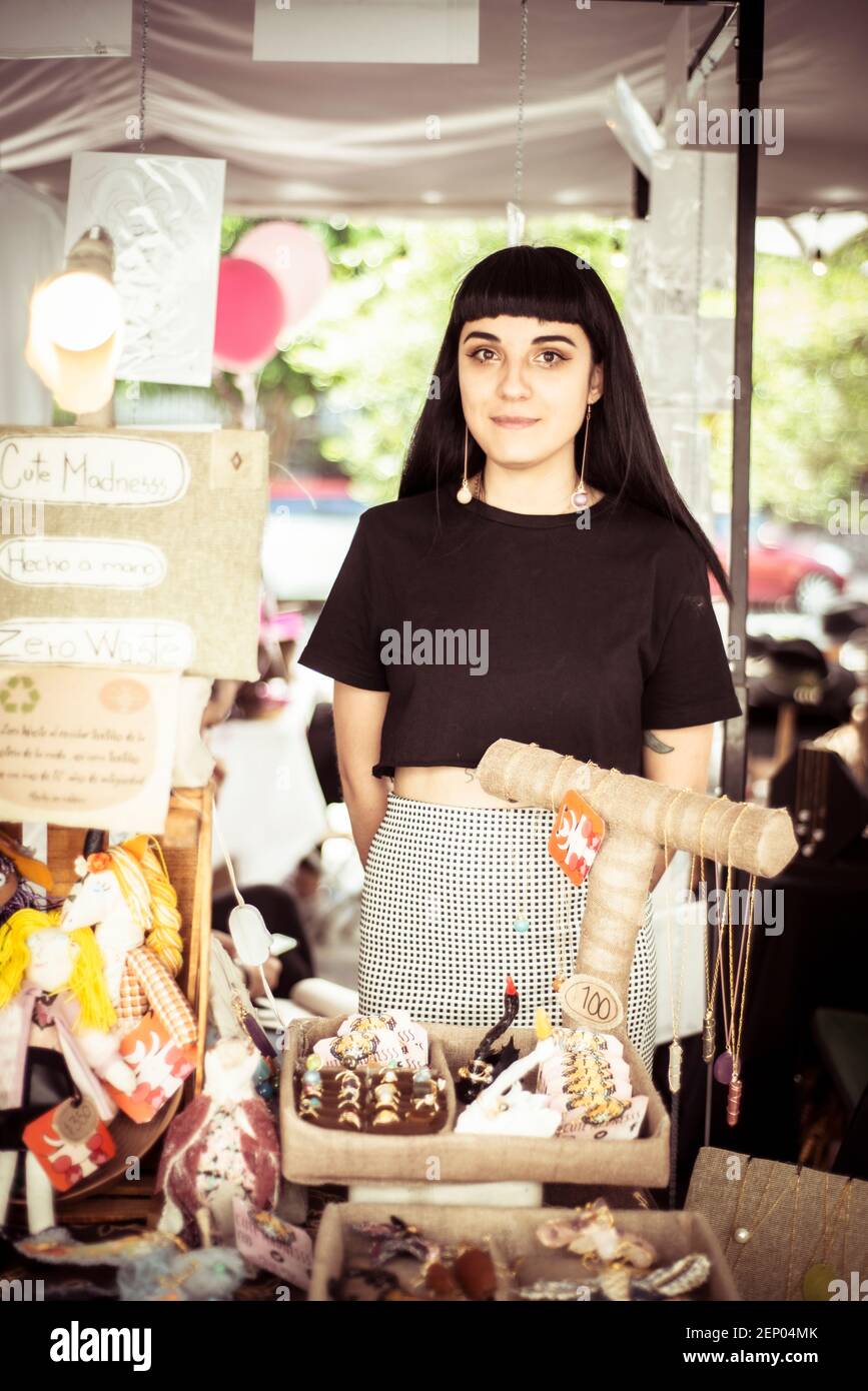 Local alternative female artist selling craft at Mexican market Stock ...