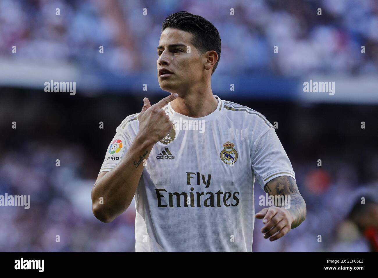 James Rodriguez of Real Madrid reacts during the La Liga match between ...