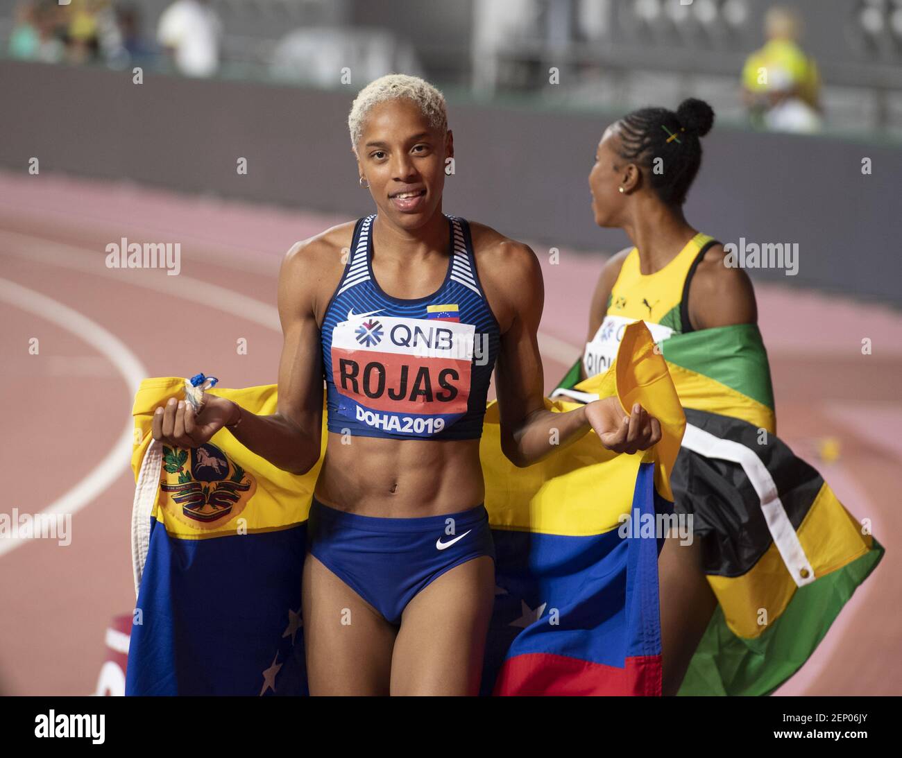 Yulimar Rojas of Venezuela celebrating her win in the triple jump final ...