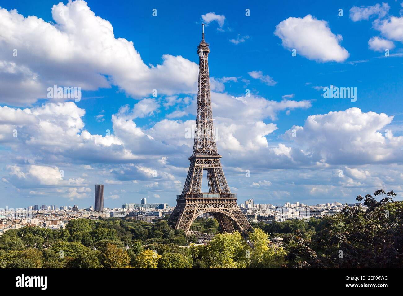 Aerial view of the Eiffel Tower in Paris, France in a beautiful summer day Stock Photo - Alamy