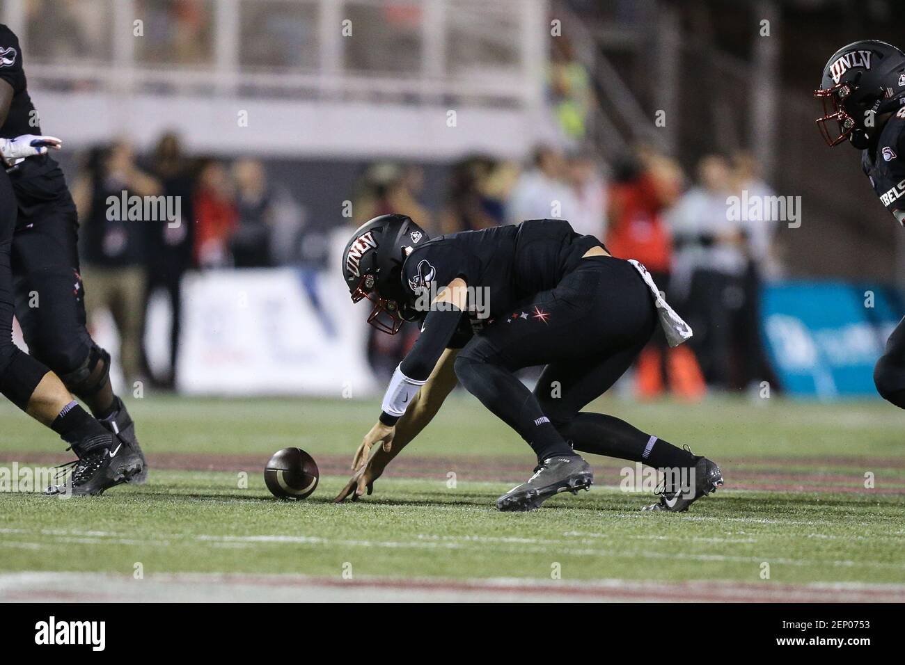 October 5, 2019: UNLV Rebels quarterback Kenyon Oblad (7) tries to ...