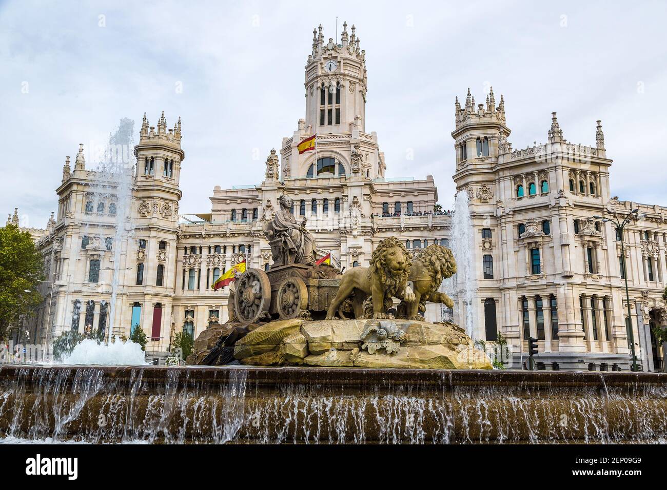 Cibeles fountain at Plaza de Cibeles in Madrid in a beautiful summer ...