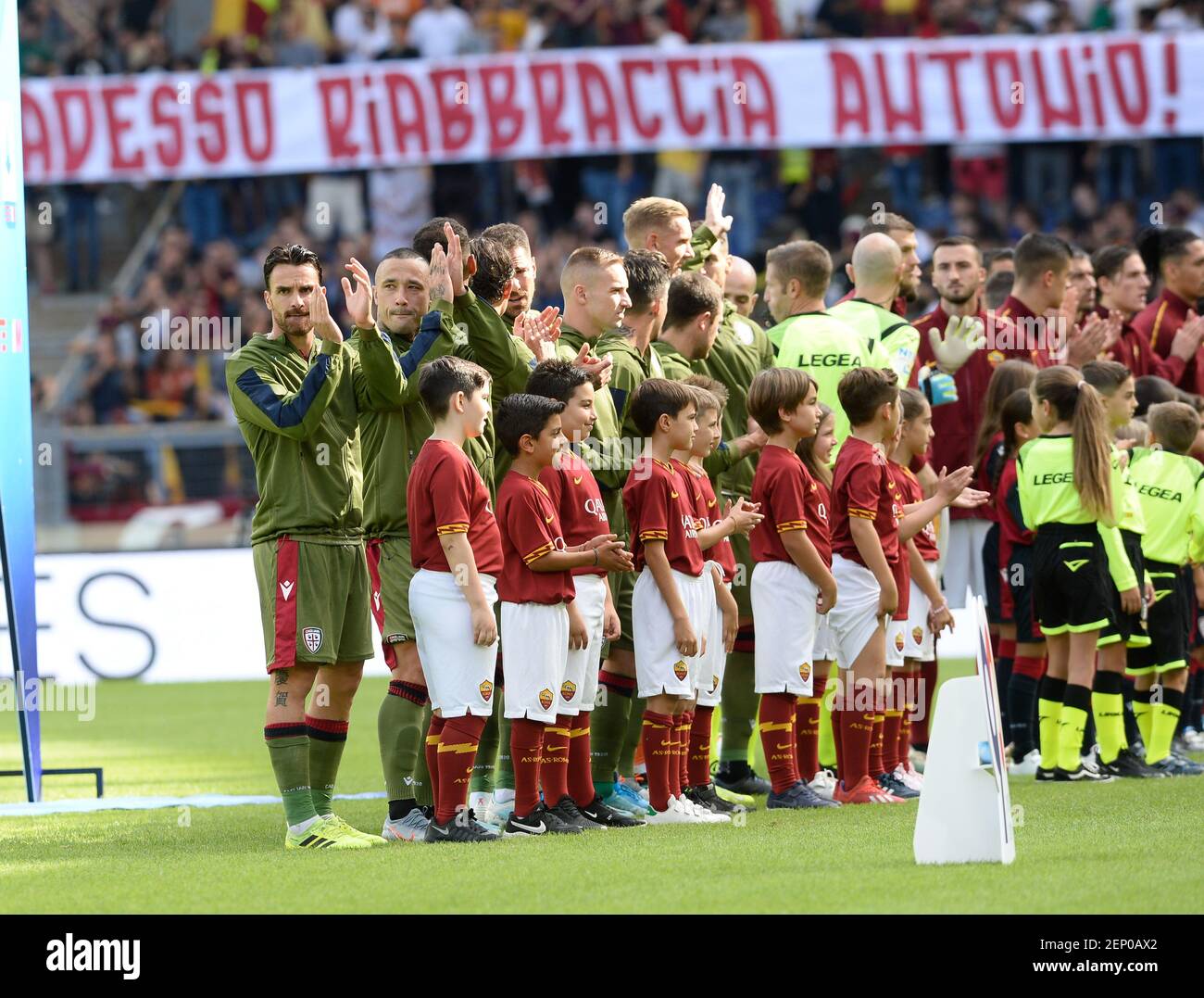 Banner in memory of Antonio De Falchi mother before the Italian Serie A ...