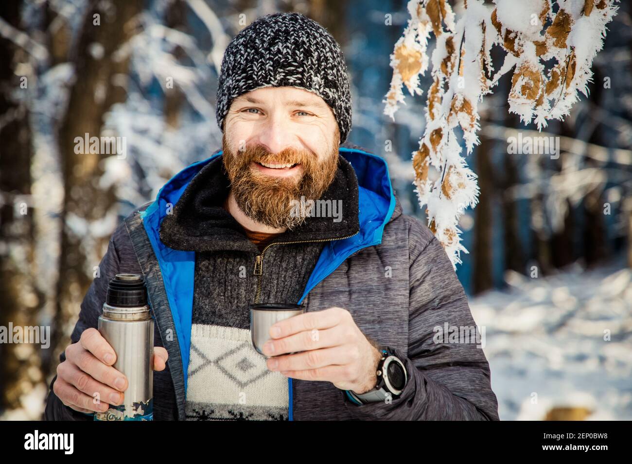 Couple drinking tea in forest hi-res stock photography and images - Alamy