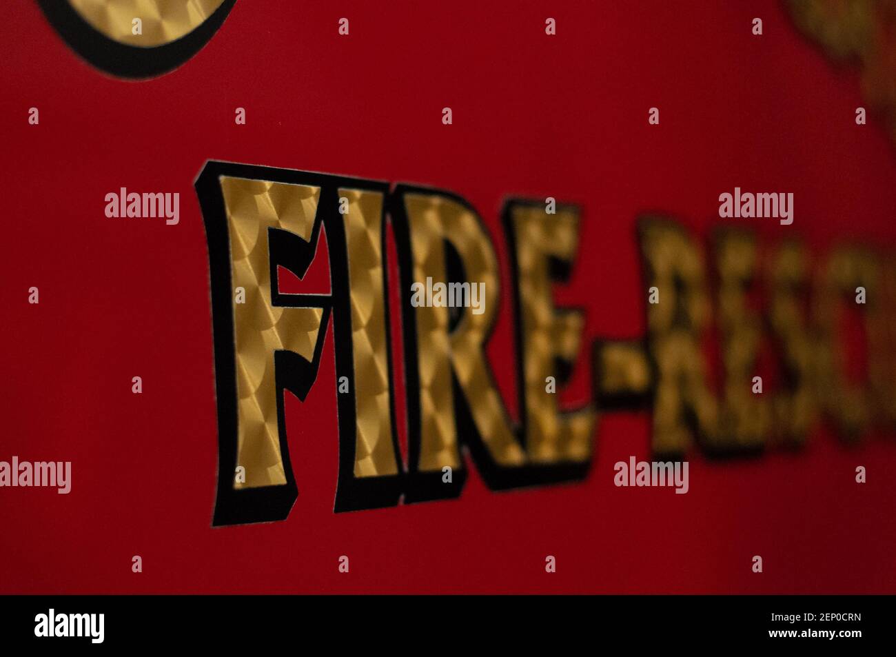 Fire Rescue Lettering on Truck Door Stock Photo - Alamy