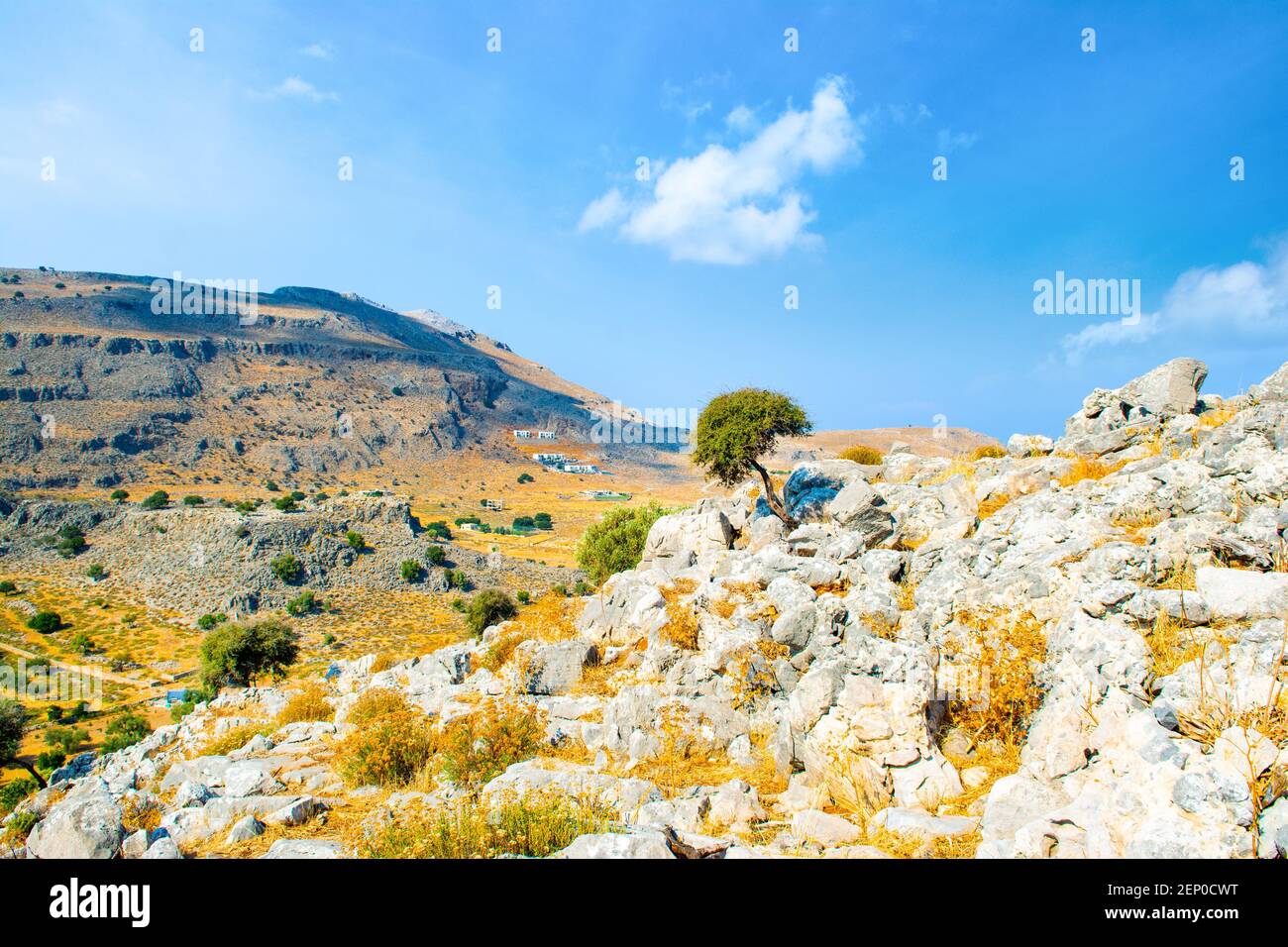Landscape of gorge in Rhodes island with rock and mountain Stock Photo ...