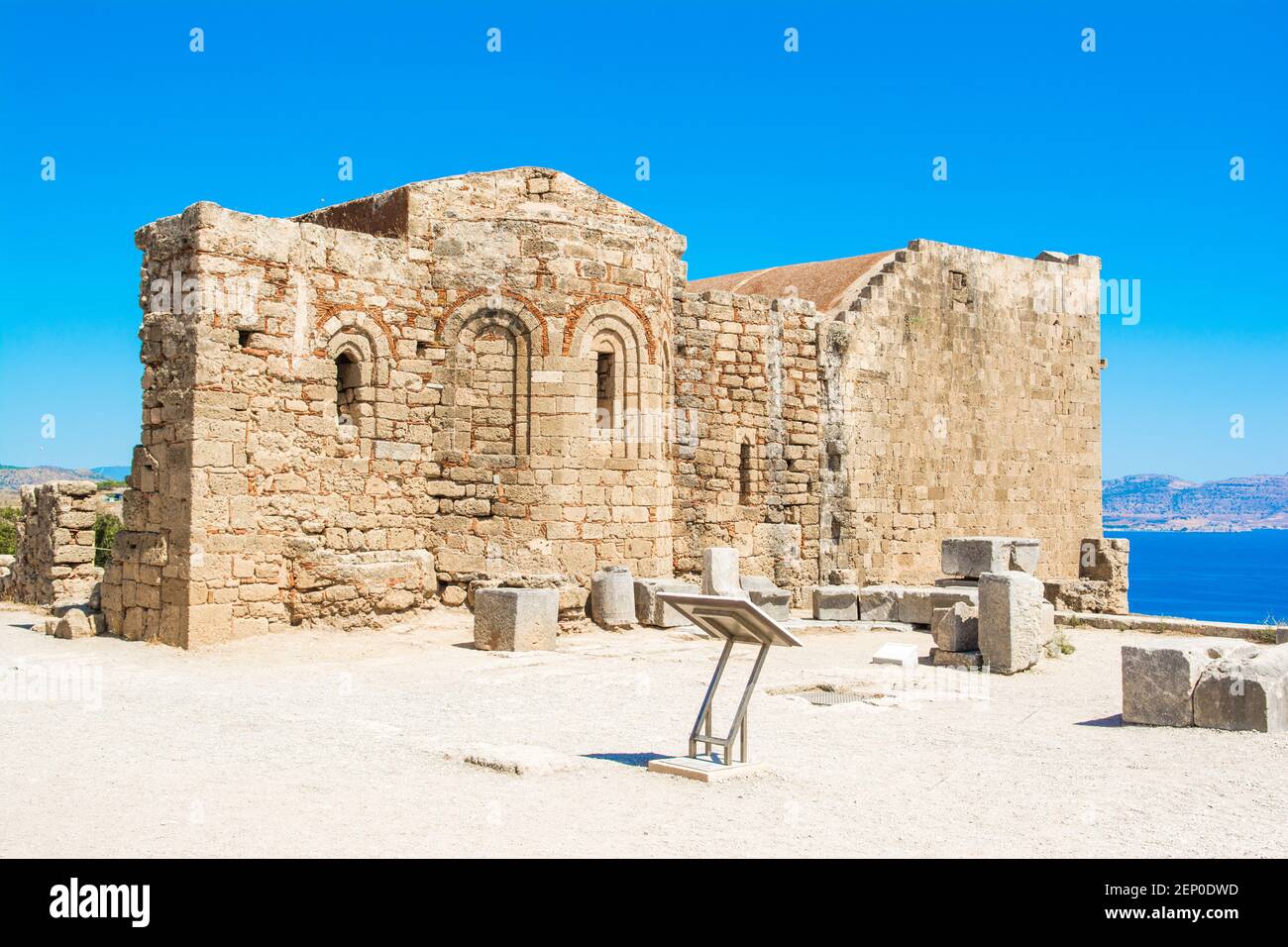 Lindos Acropolis in Rhodes island at Lindos village, Greece Stock Photo ...