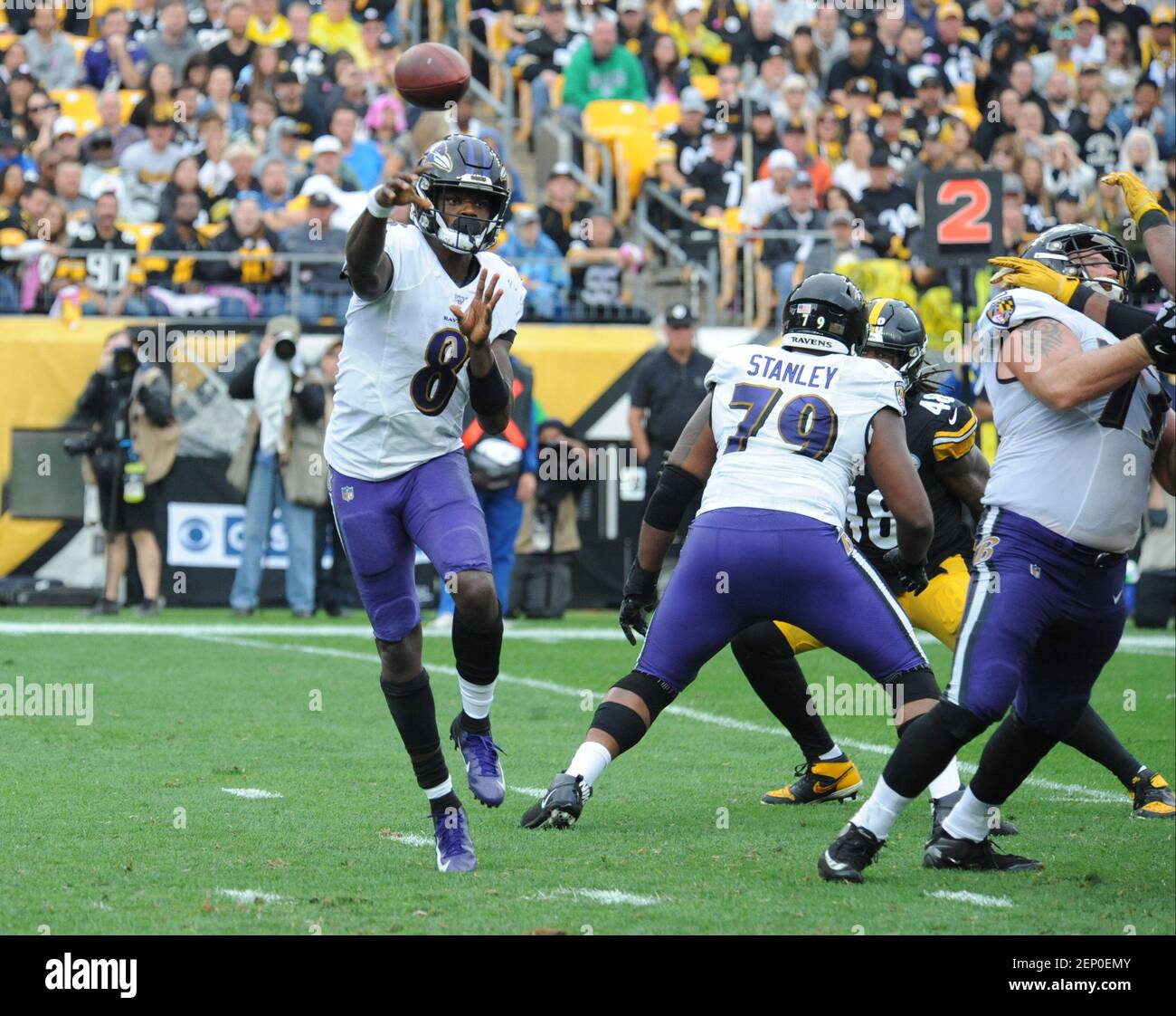 October 6th, 2019: Lamar Jackson #8 during the Pittsburgh Steelers vs Baltimore Ravens at Heinz ...