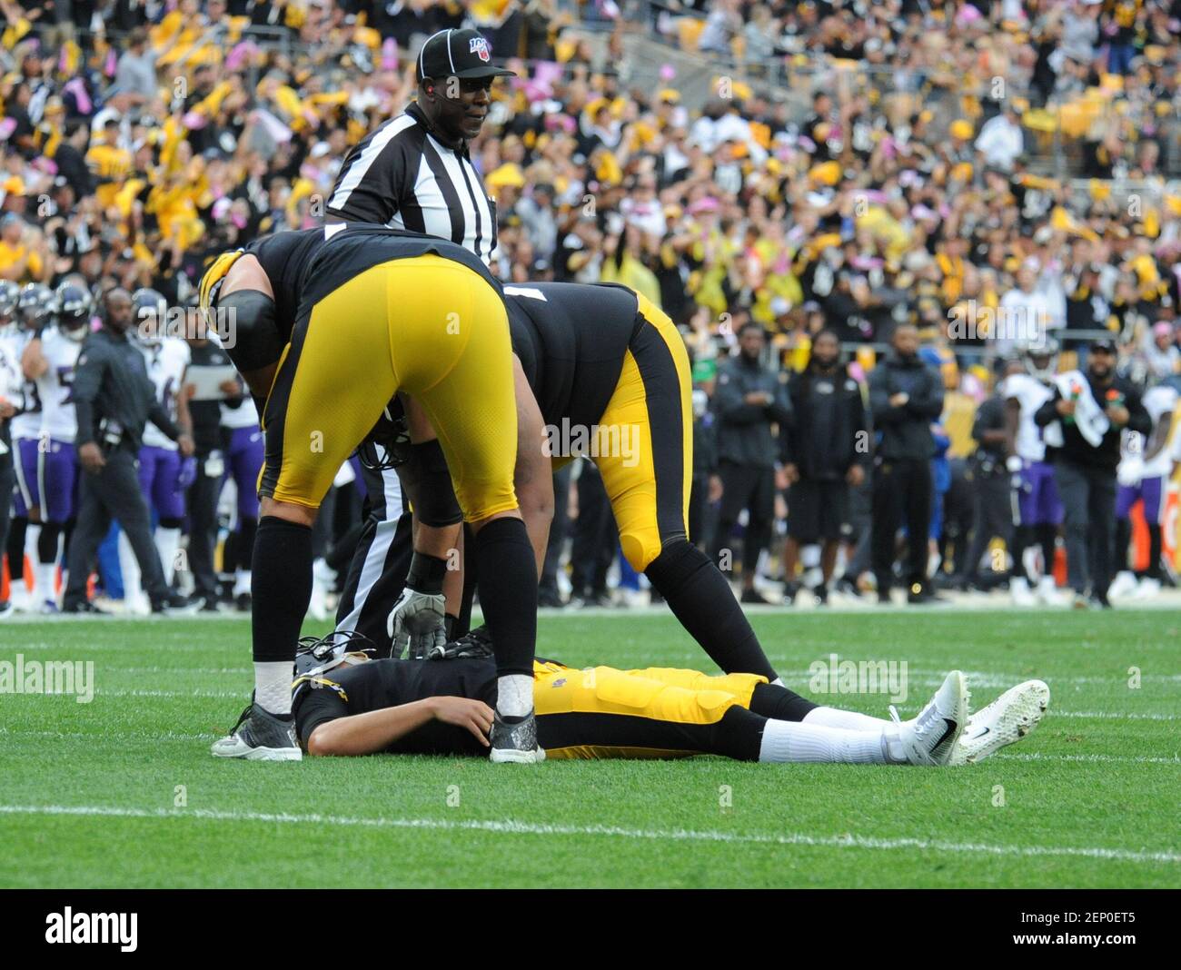 October 6th, 2019: Medical staff caring to Mason Rudolph #2 as both ...