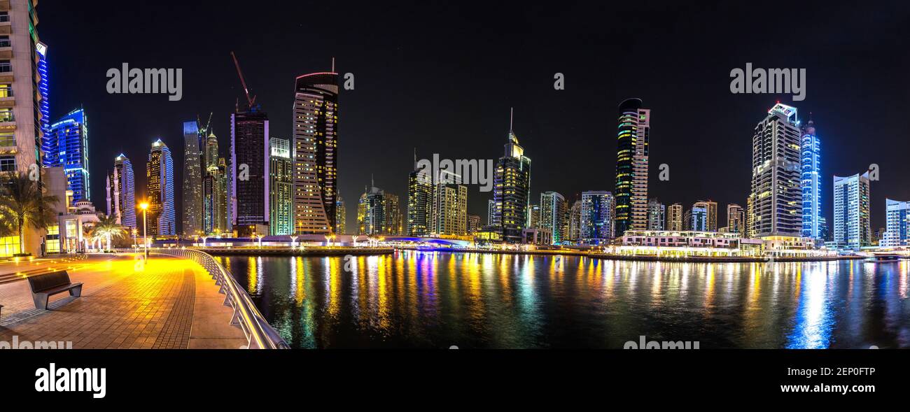 Panorama of Dubai marina in a summer night, Dubai, UAE Stock Photo - Alamy