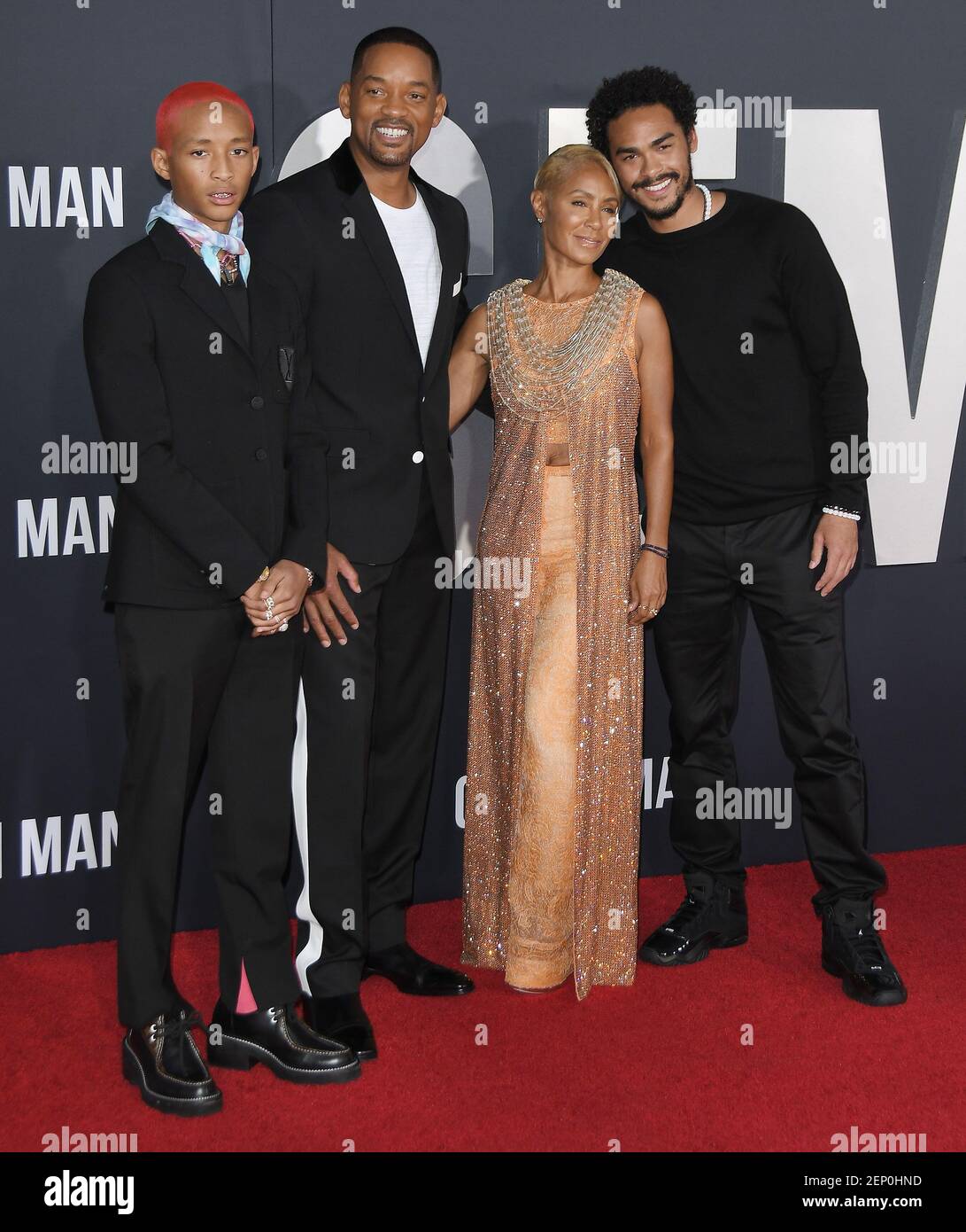 (L-R) Jaden Smith, Will Smith, Jada Pinkett Smith and Trey Smith at the Paramount Pictures ...
