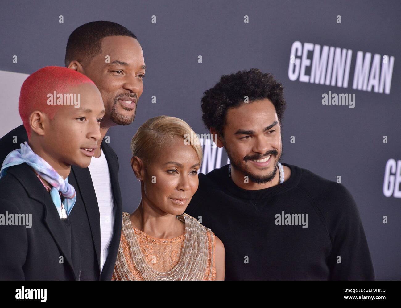 (L-R) Jaden Smith, Will Smith, Jada Pinkett Smith and Trey Smith at the Paramount Pictures ...