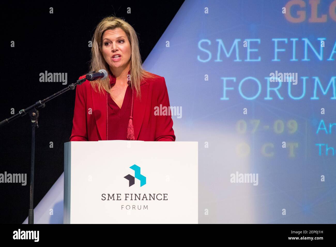 Queen Maxima gives a speech at Global SME Finance Forum 2019, Schiphol ...