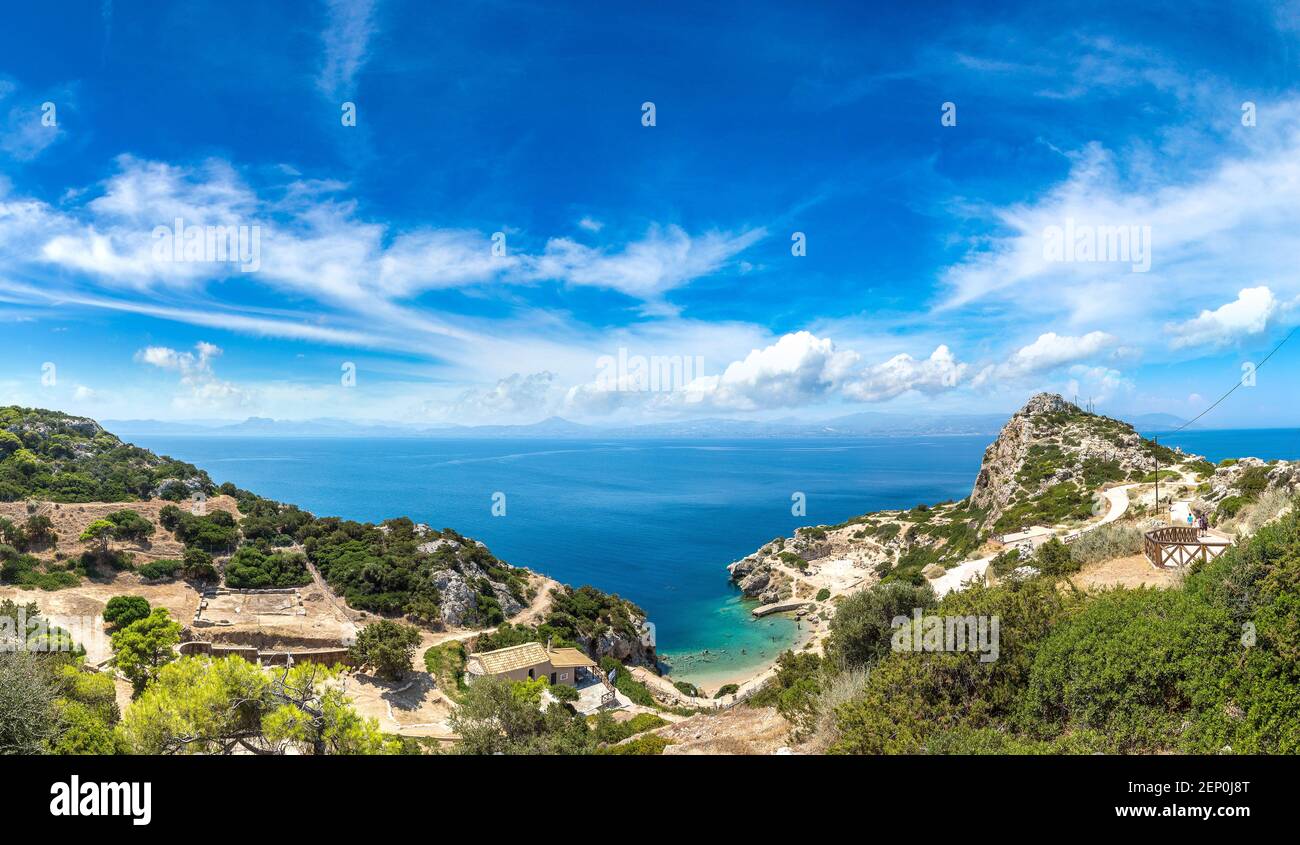 Panoramic landscape of the Sanctuary of Hera in a summer day in Greece ...