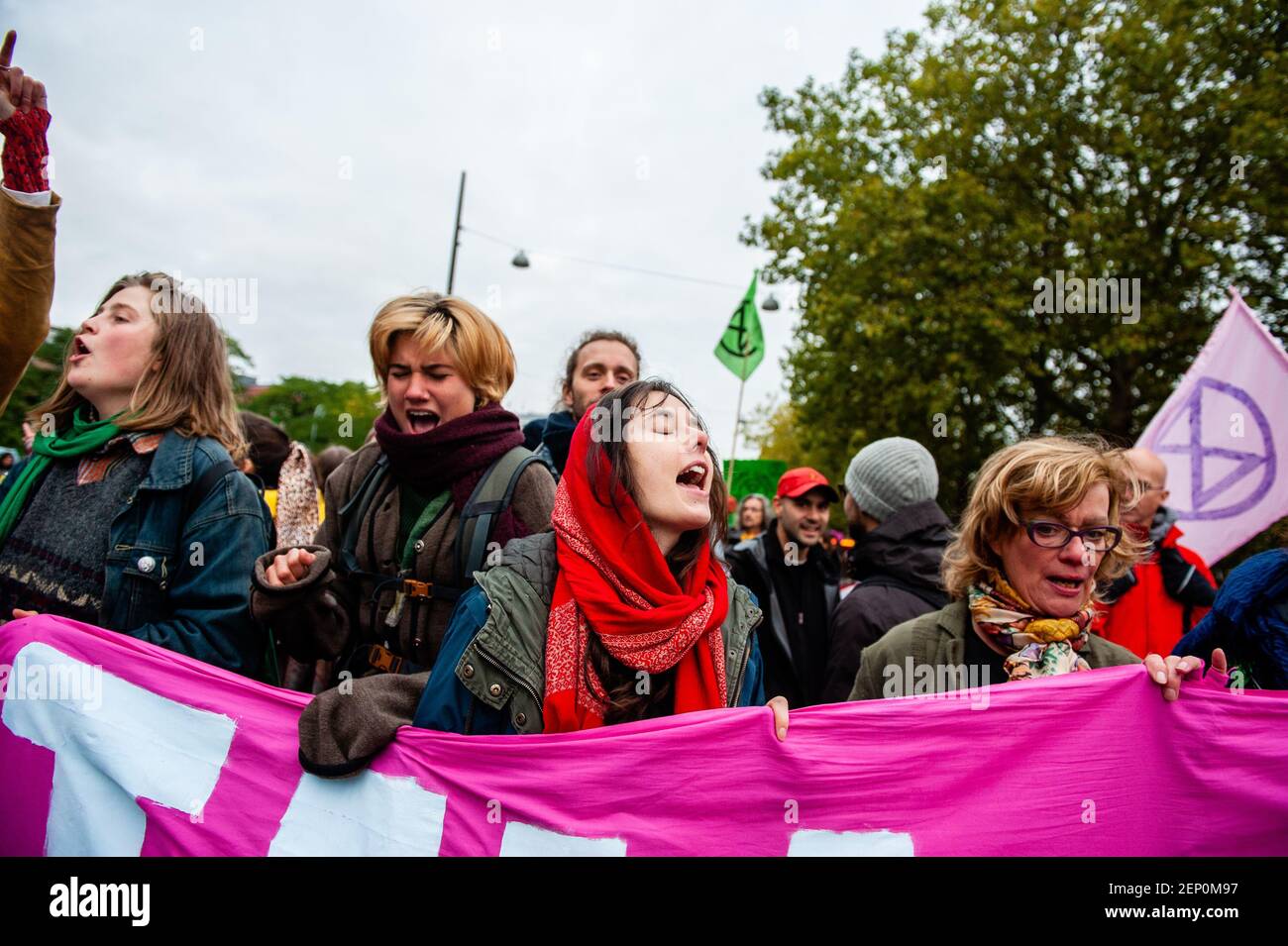 An XR activist shouts slogans during the protest. For 2 weeks ...