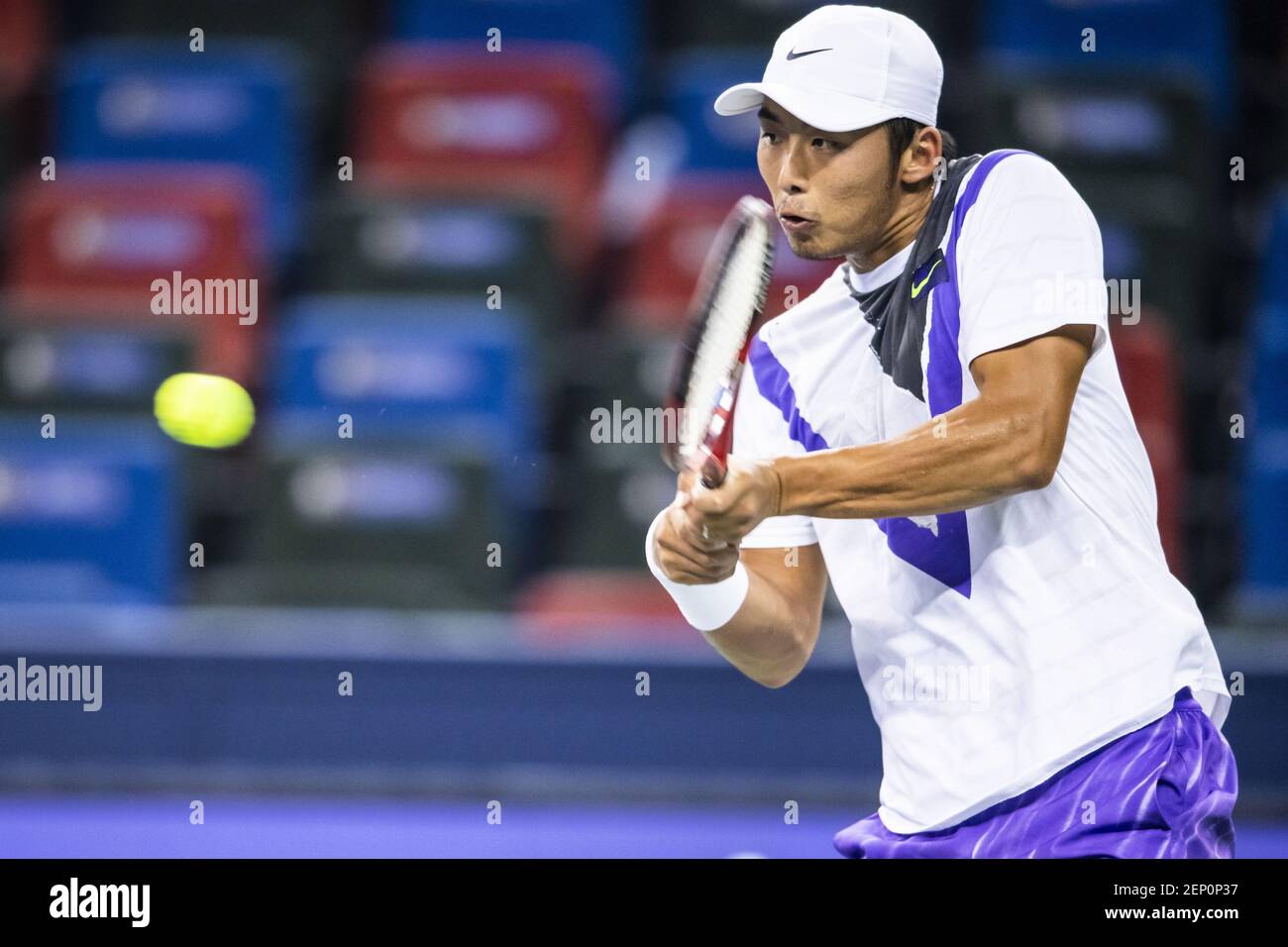 Chinese professional tennis player Zhang Ze competes against Spanish ...