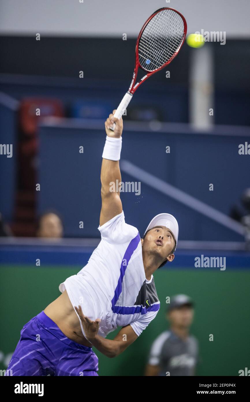 Chinese professional tennis player Zhang Ze competes against Spanish ...