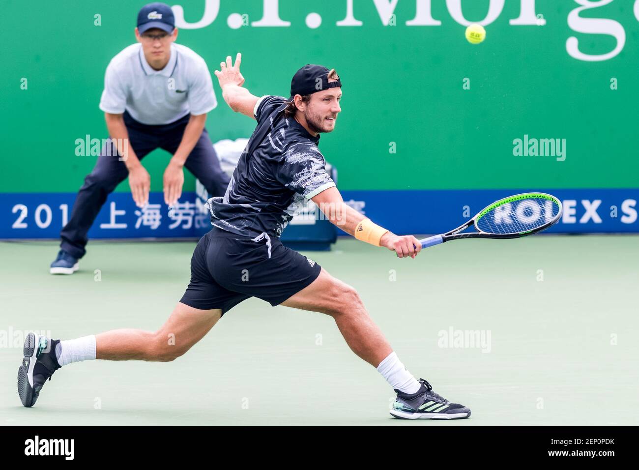 French professional tennis player Lucas Pouille competes against ...