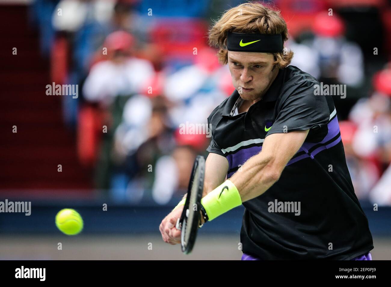 Russian professional tennis player Andrey Rublev competes against ...