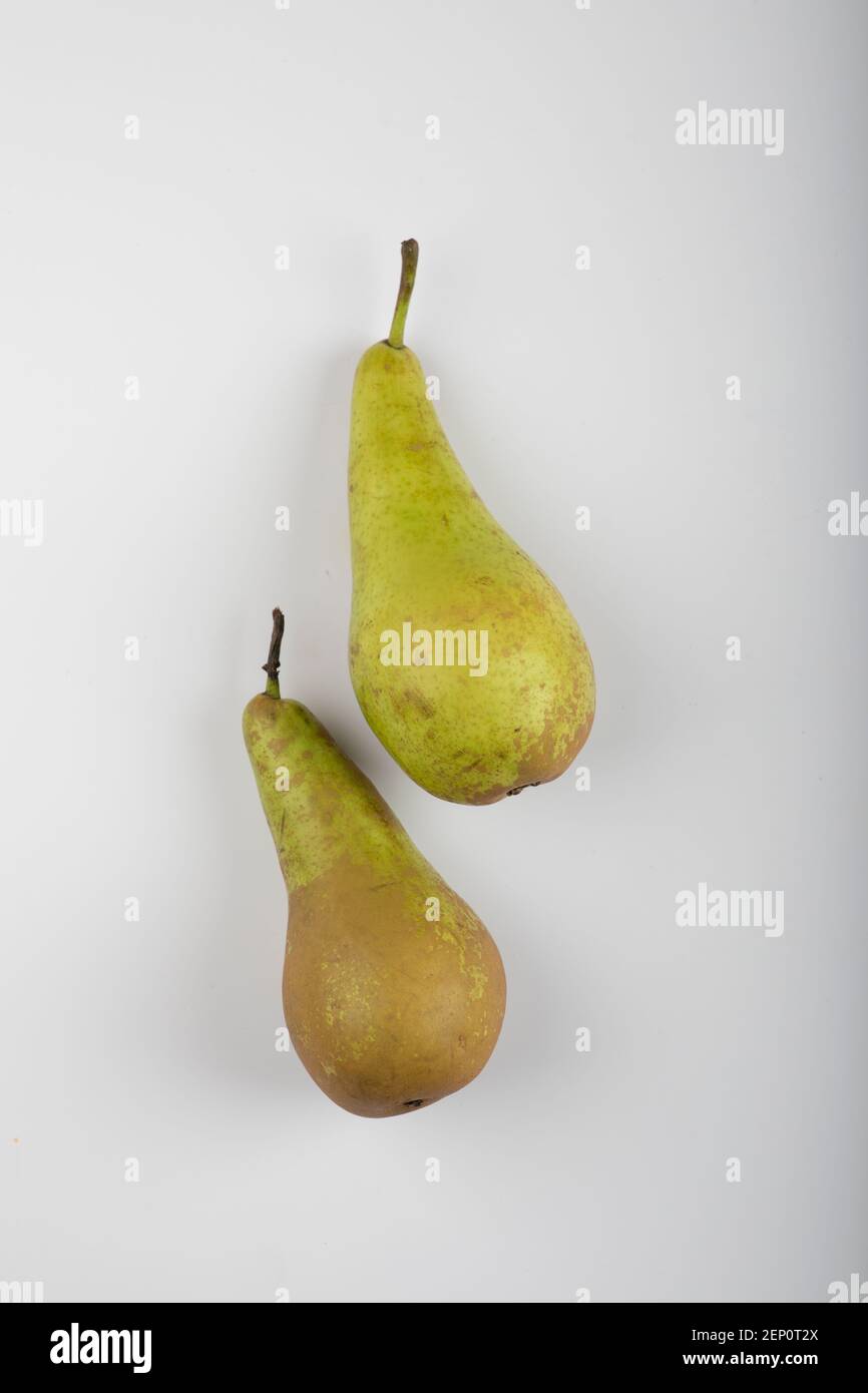 Two whole green pears isolated on white background Stock Photo - Alamy