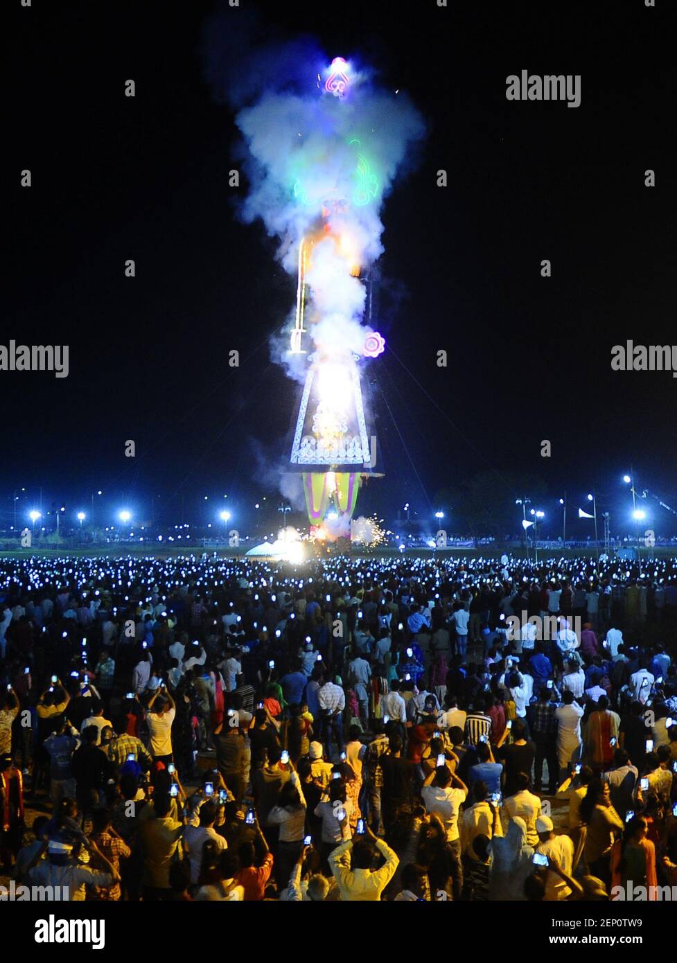 CHANDIGARH, INDIA - OCTOBER 8: A 221 feet high Ravana effigy is burnt ...