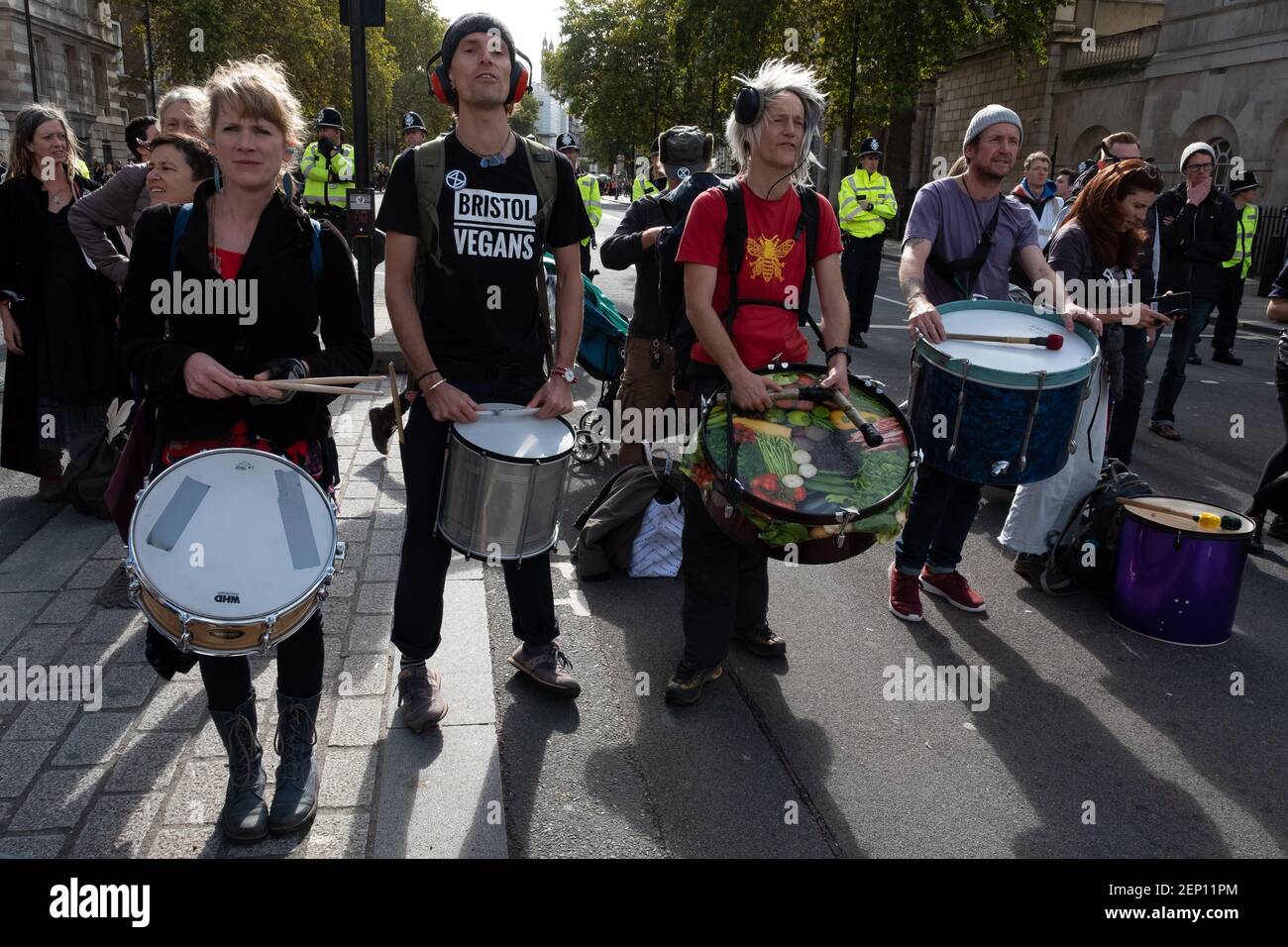 Extinction Rebellion Protesters Day Three London, Playing the Drums on ...