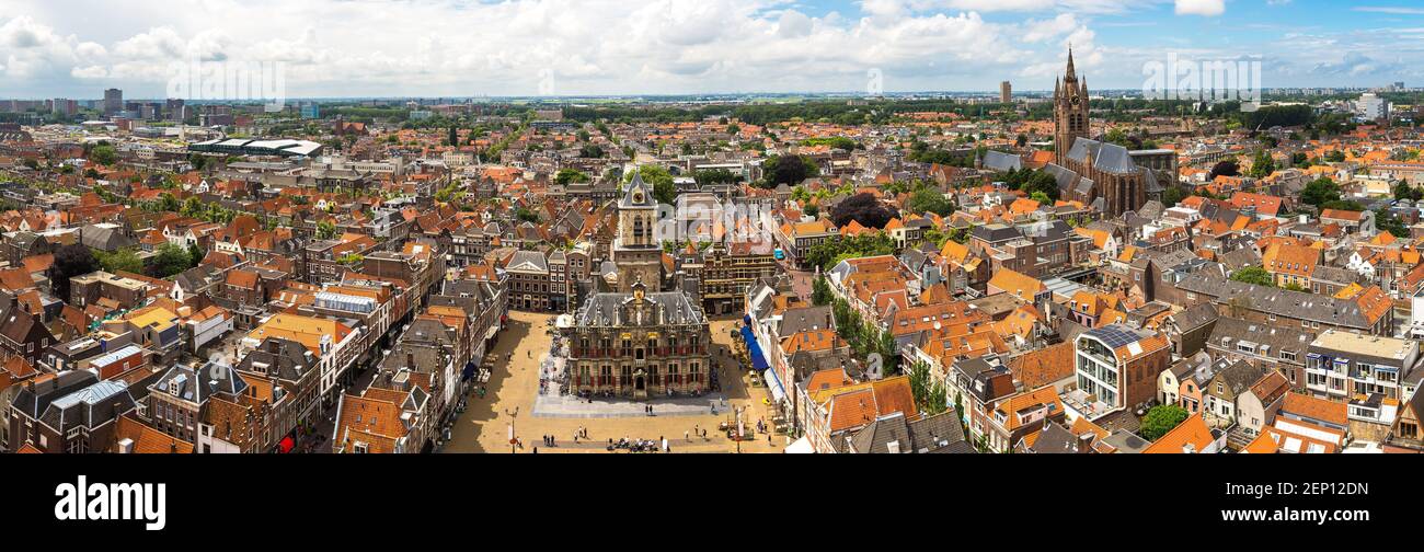 Panoramic aerial view of Delft in a beautiful summer day, The ...