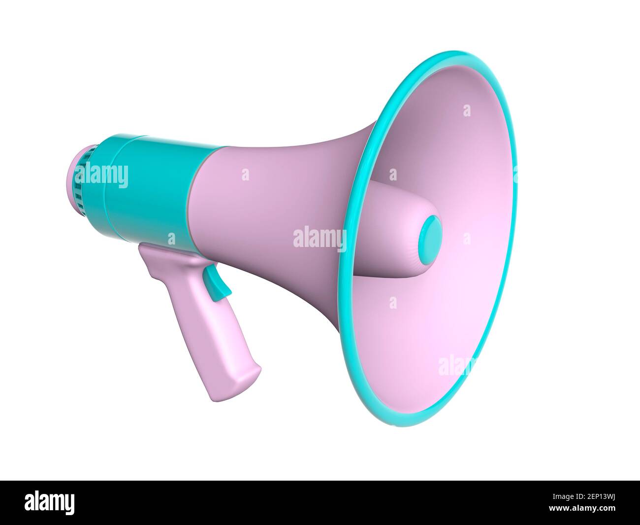 Pink with green megaphone loudspeaker. isolated on white background. 3d ...