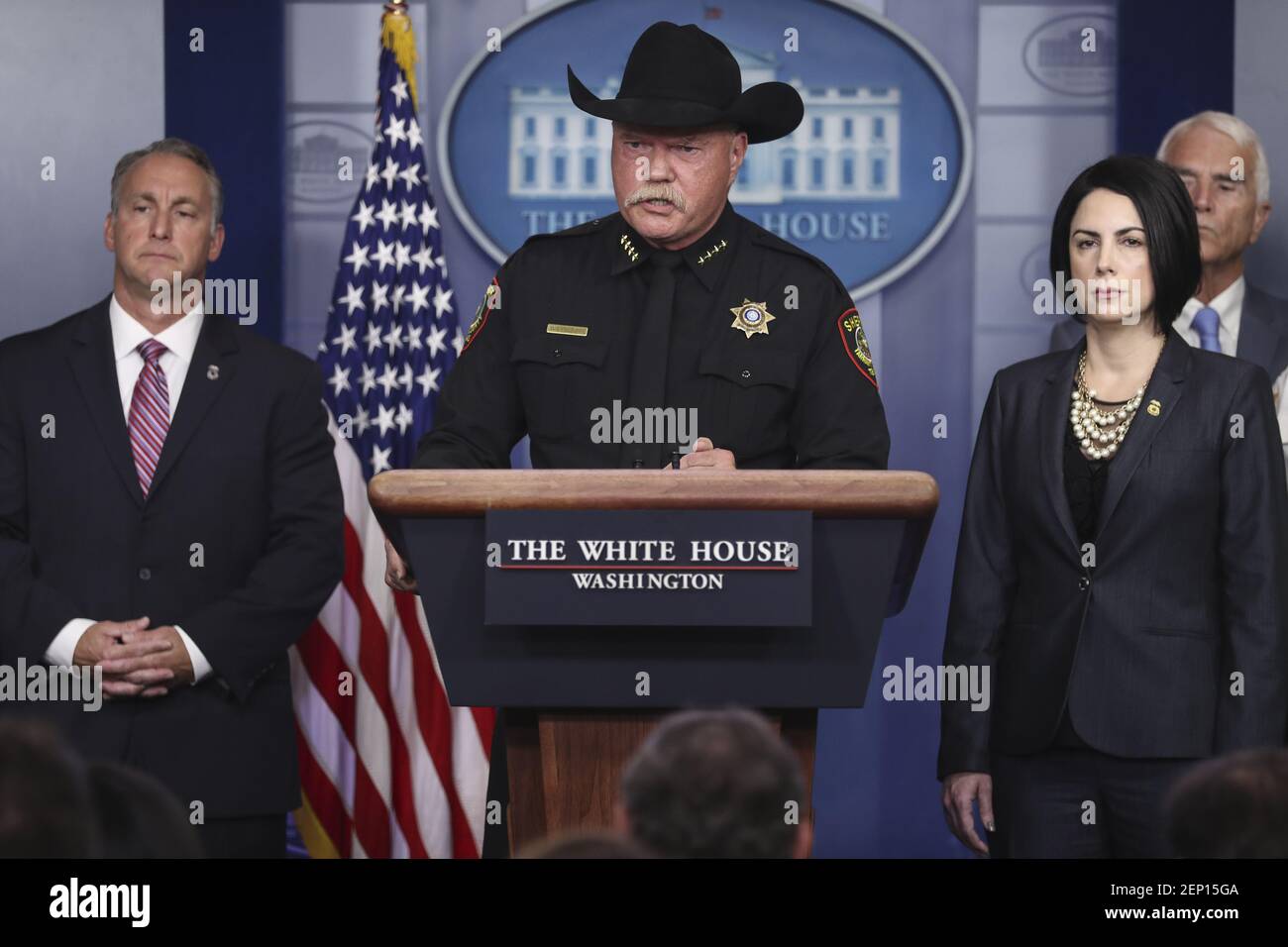 Tarrant County, Texas Sheriff Bill Waybourn talks during a White House ...