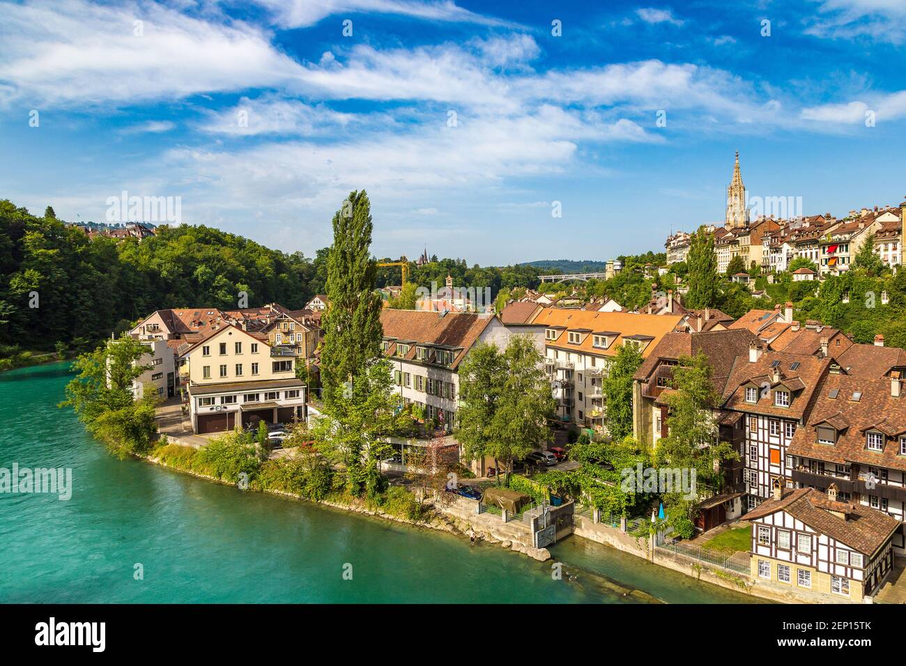 Panoramic view of Bern and Berner Munster cathedral in Switzerland ...