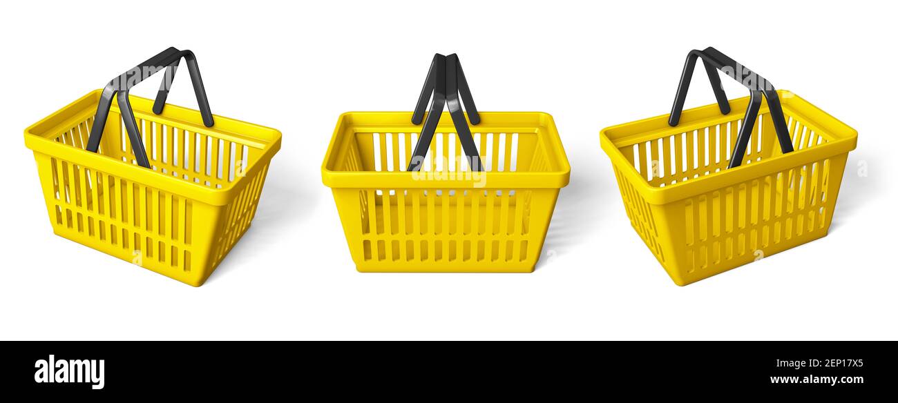 Set yellow shopping basket. isolated on white background. 3d render ...
