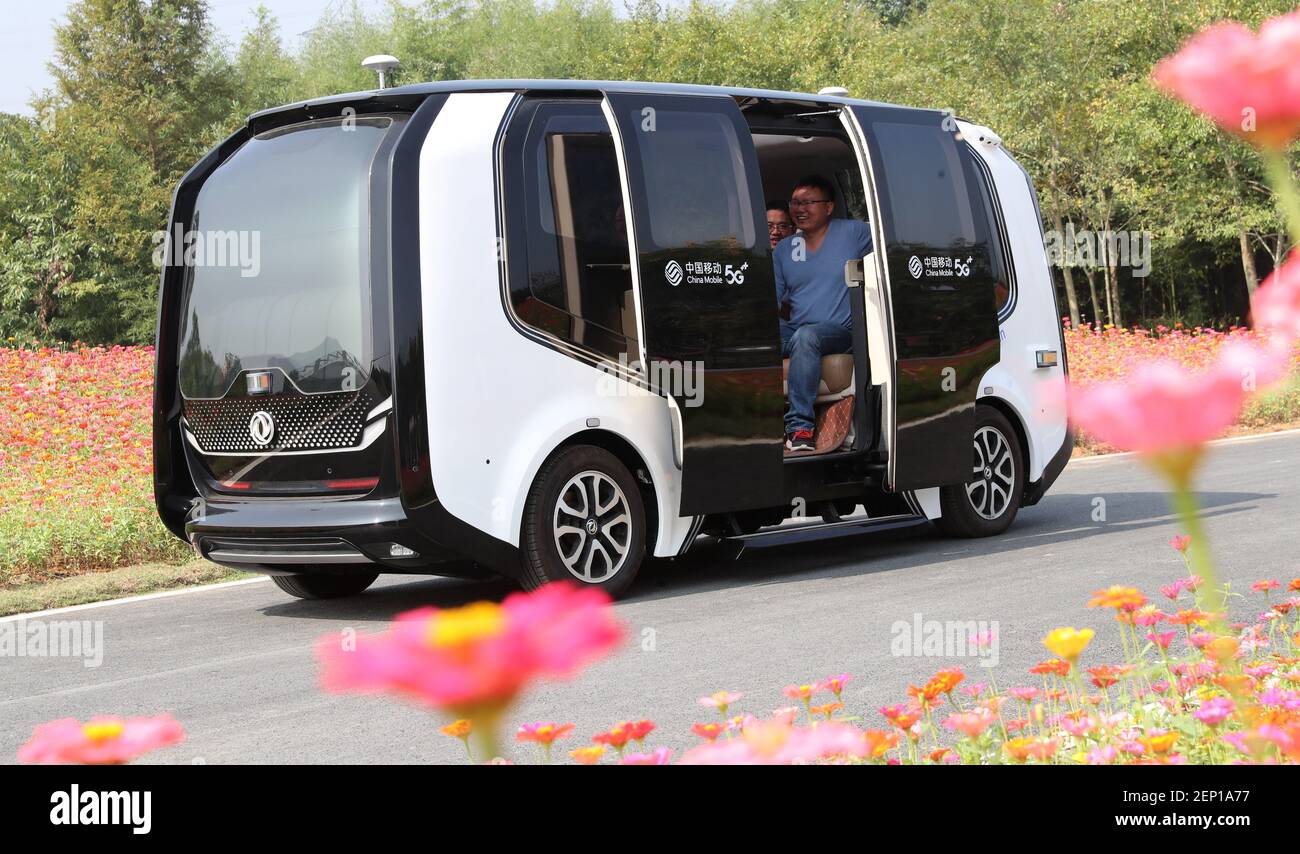 A self-driving car based on 5G technology is tested with passengers on ...