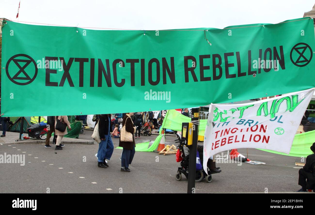 An Extinction Rebellion banner during the protest. Extinction Rebellion ...