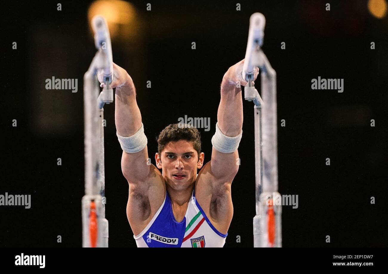 October 11, 2019: Ludovico Edalli of Italy competing in parallel bars ...