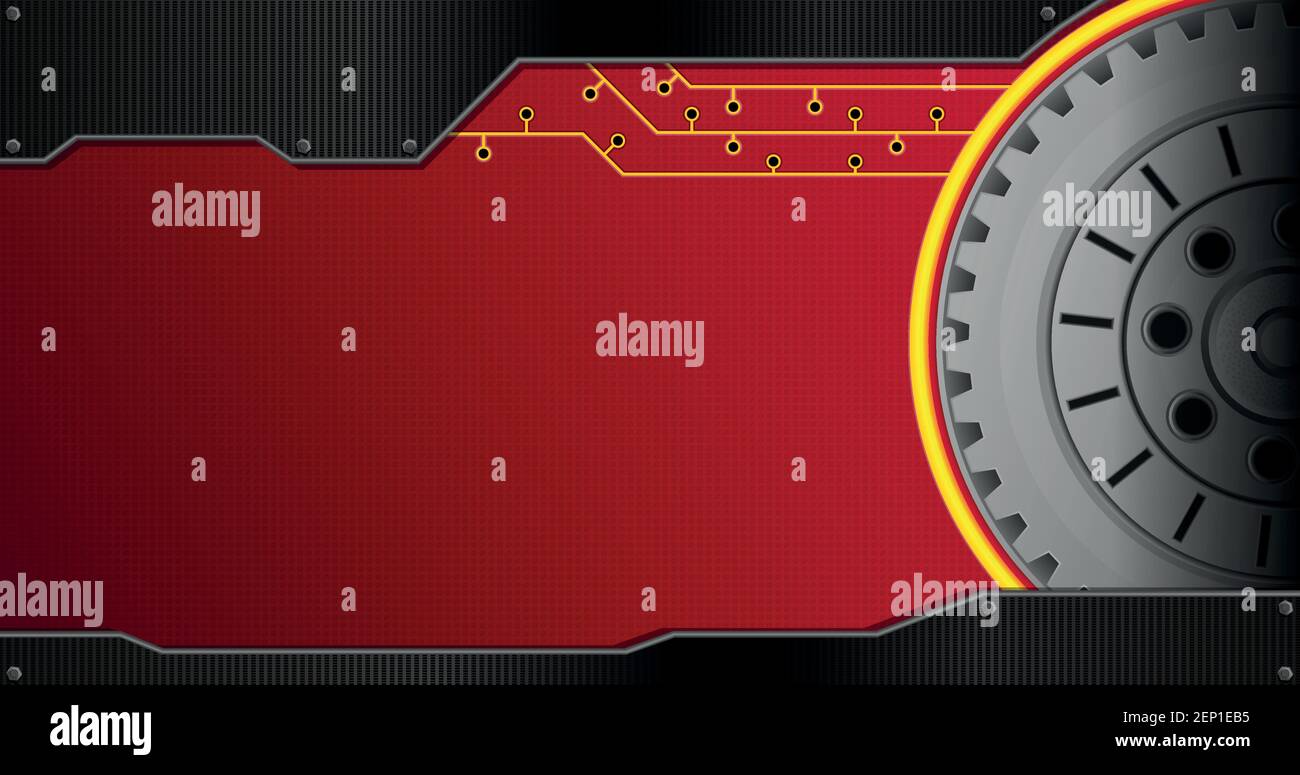 Background with black metal plate and group of concentric gears on the ...