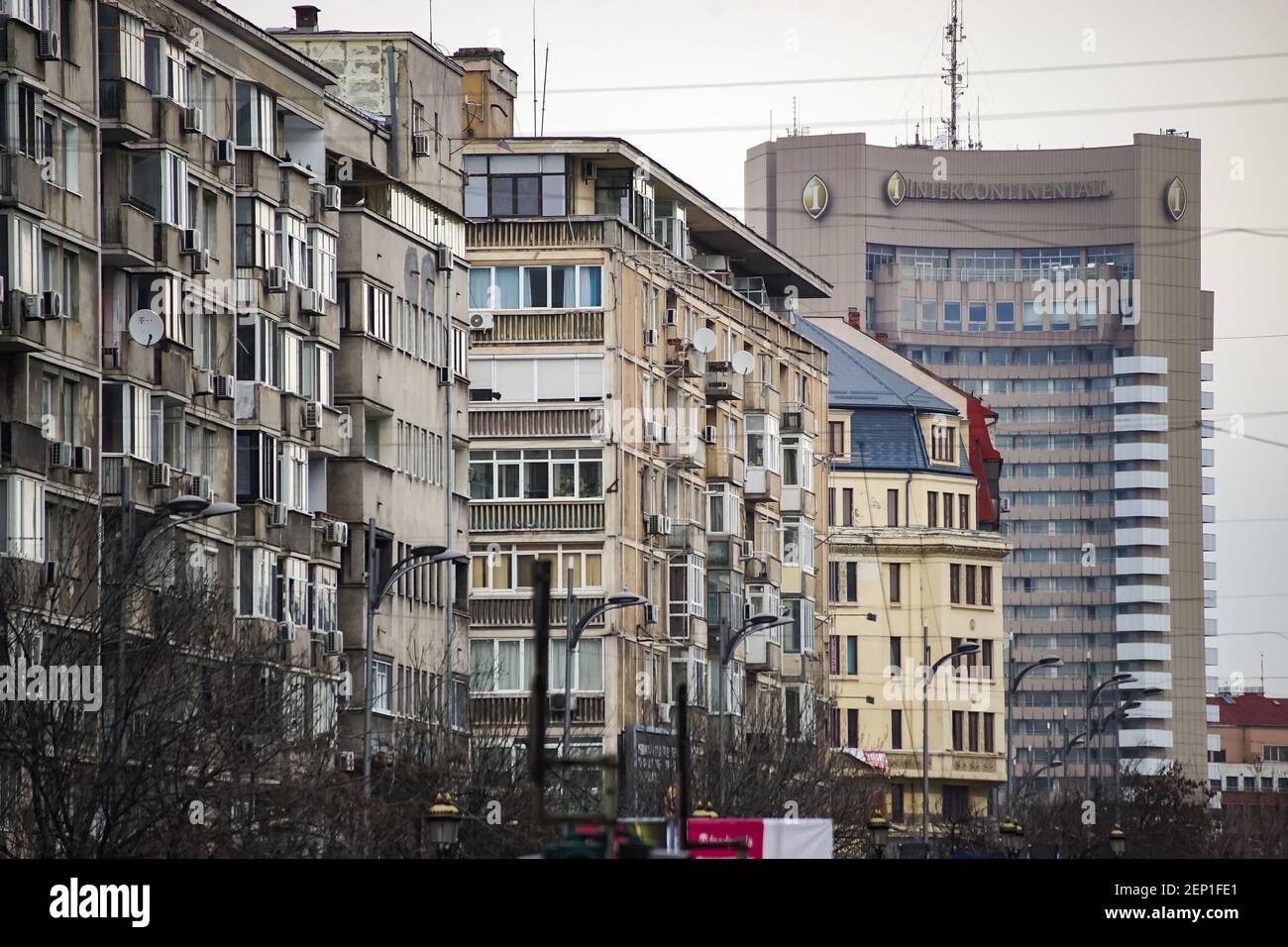 Bucharest, Romania - February 11, 2021: Blocks of flats built during ...